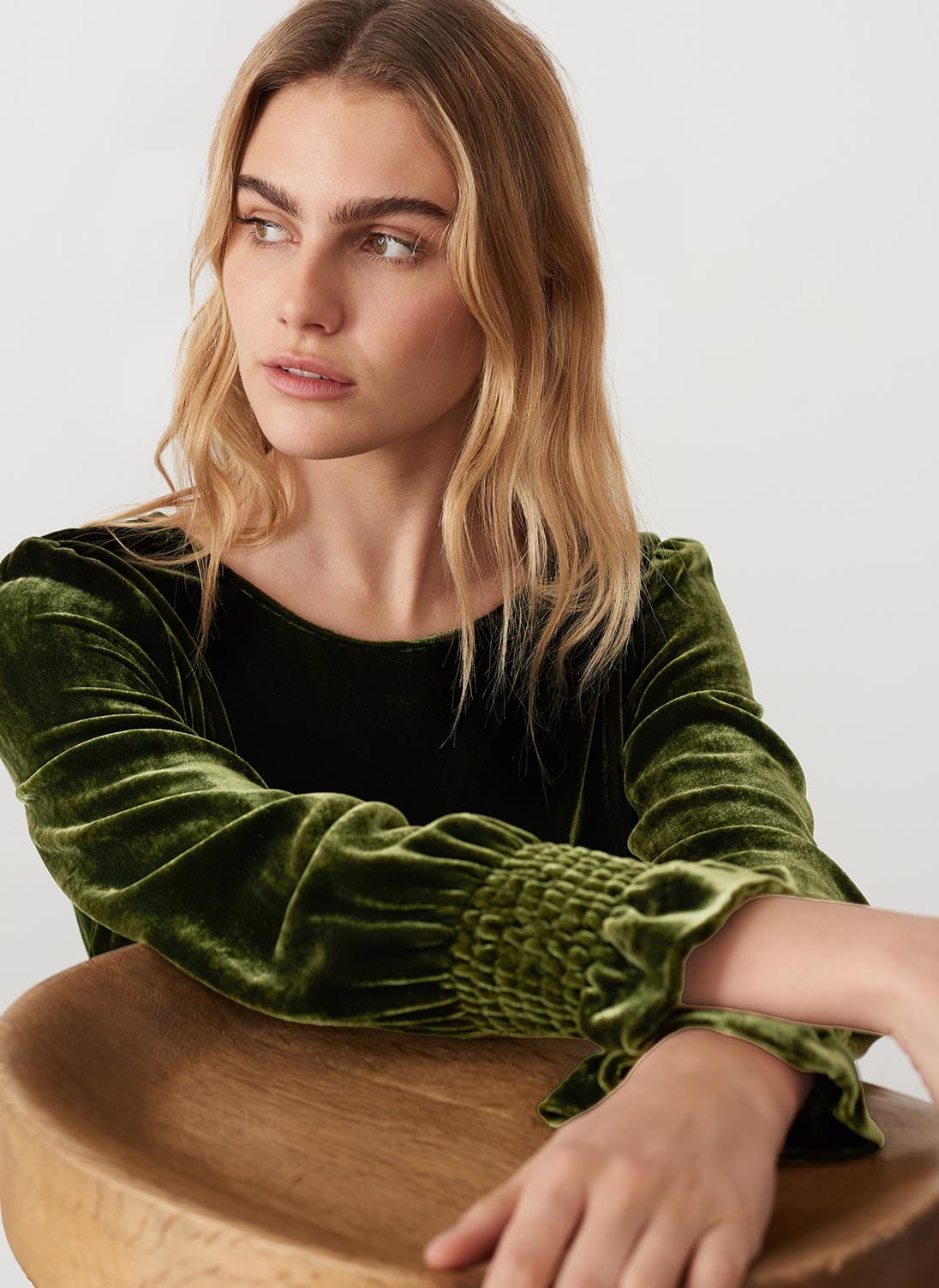 Khaki Silk Velvet Tunic Dress | Women's Partywear | Brora