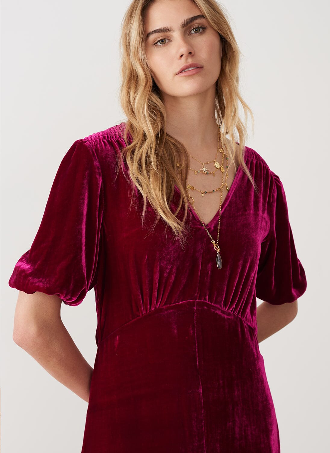 Raspberry Silk Velvet Tea Dress | Partywear | Brora