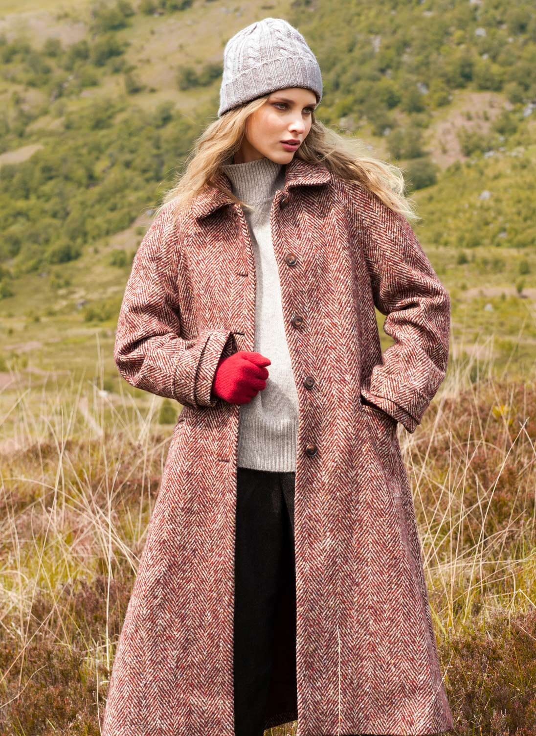 Women's Hawthorn & Pearl Herringbone Wool Swing Coat | Brora