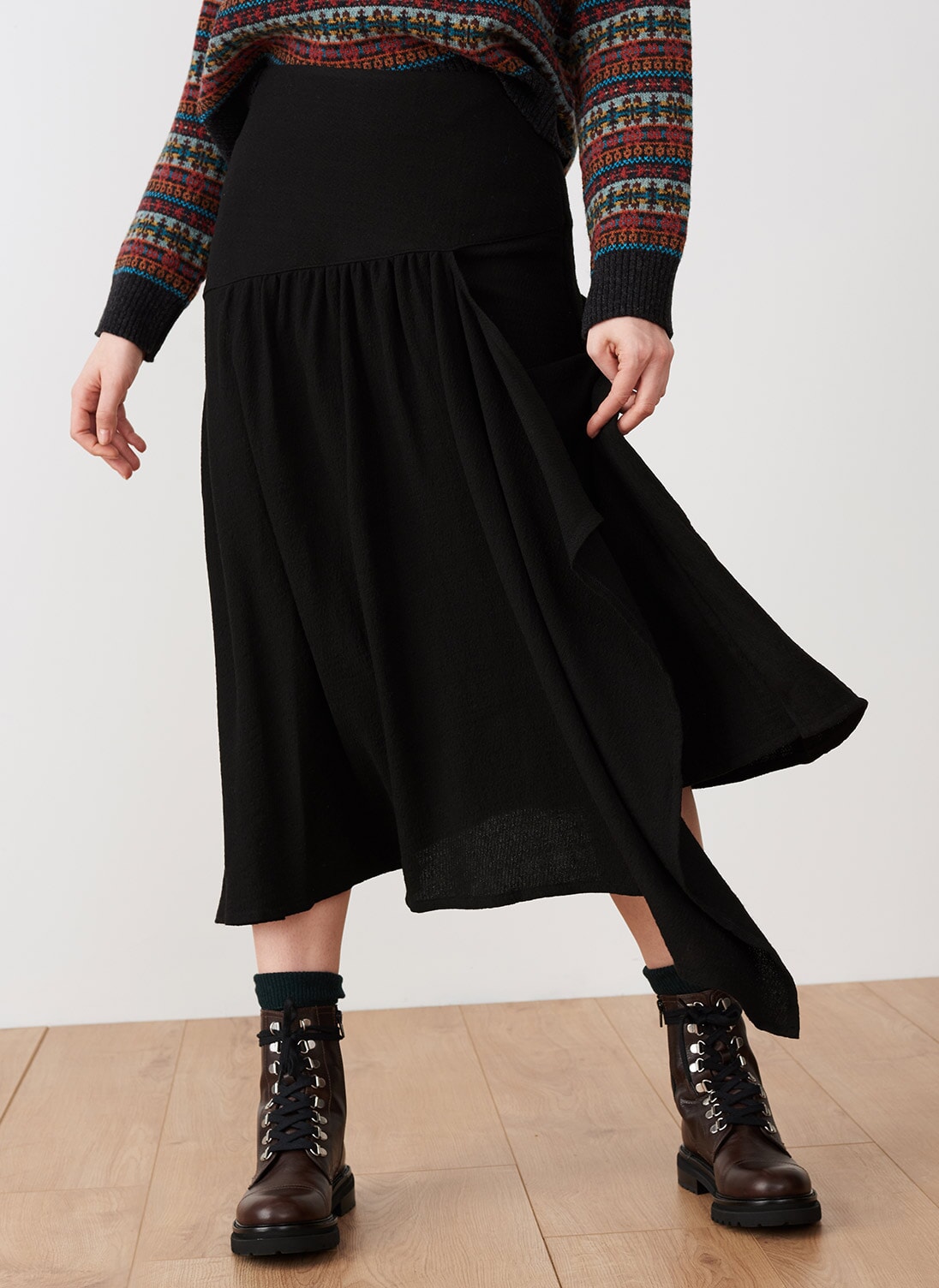 Black Waterfall Skirt | Midi & Maxi Skirts | Brora
