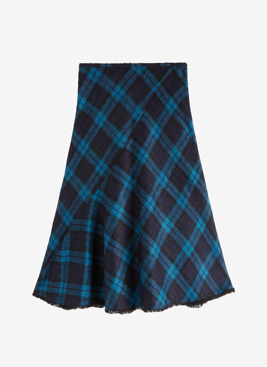 Midnight & Marine Scottish Mohair Wool Checked Skirt | Midi & Maxi | Brora