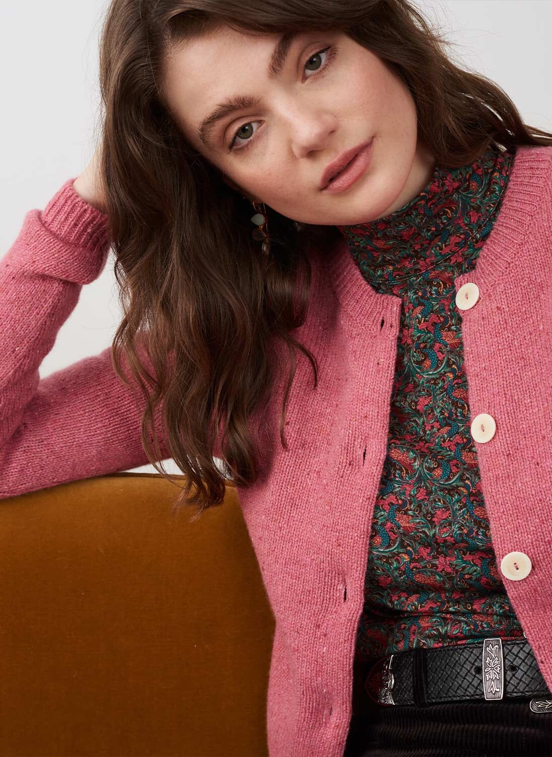 Cashmere Donegal Cardigan in Old Rose | Women's Cardigans | Brora