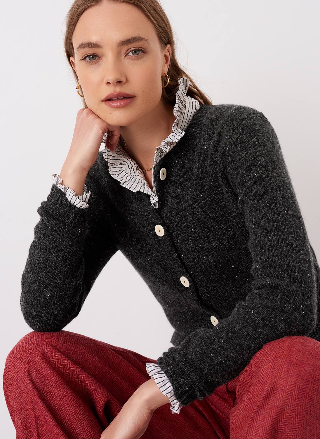 Charcoal Cashmere Donegal Cardigan | Women's Cardigans | Brora