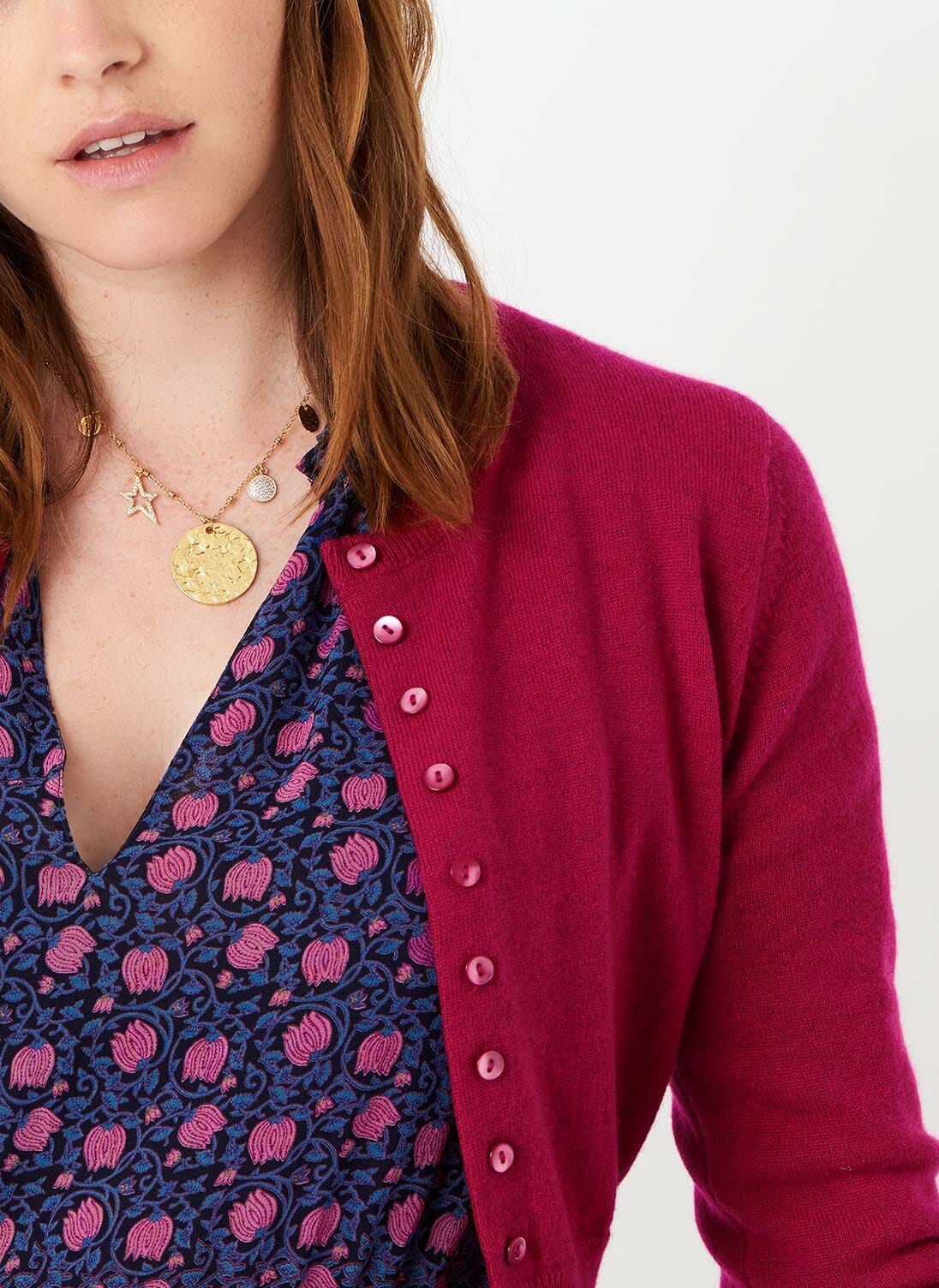 Magenta Cashmere Cropped Cardigan | Women's Cardigans | Brora