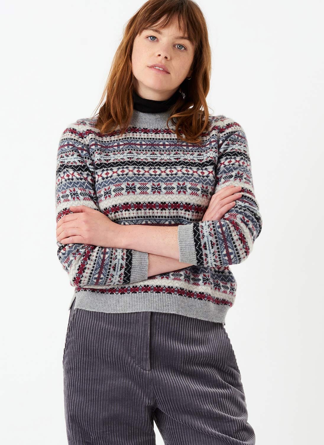 Cashmere Fair Isle Jumper in Silver | Women's Jumpers | Brora