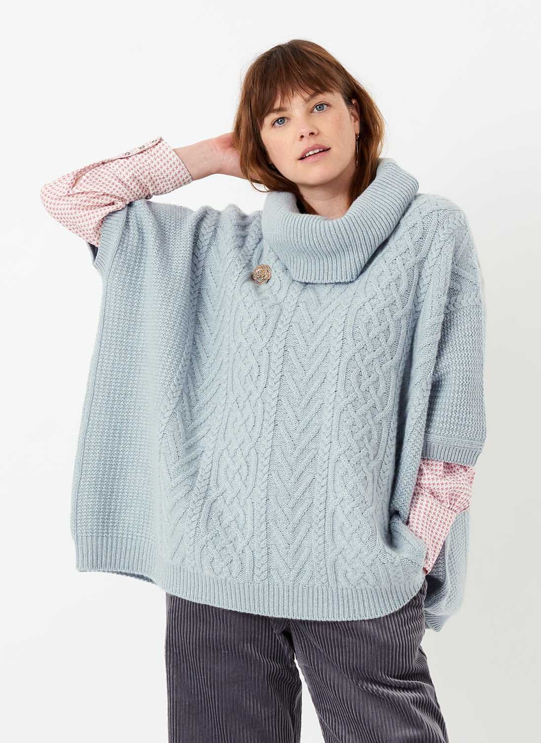 Cashmere Aran Poncho in Foam | Cashmere Ponchos | Brora