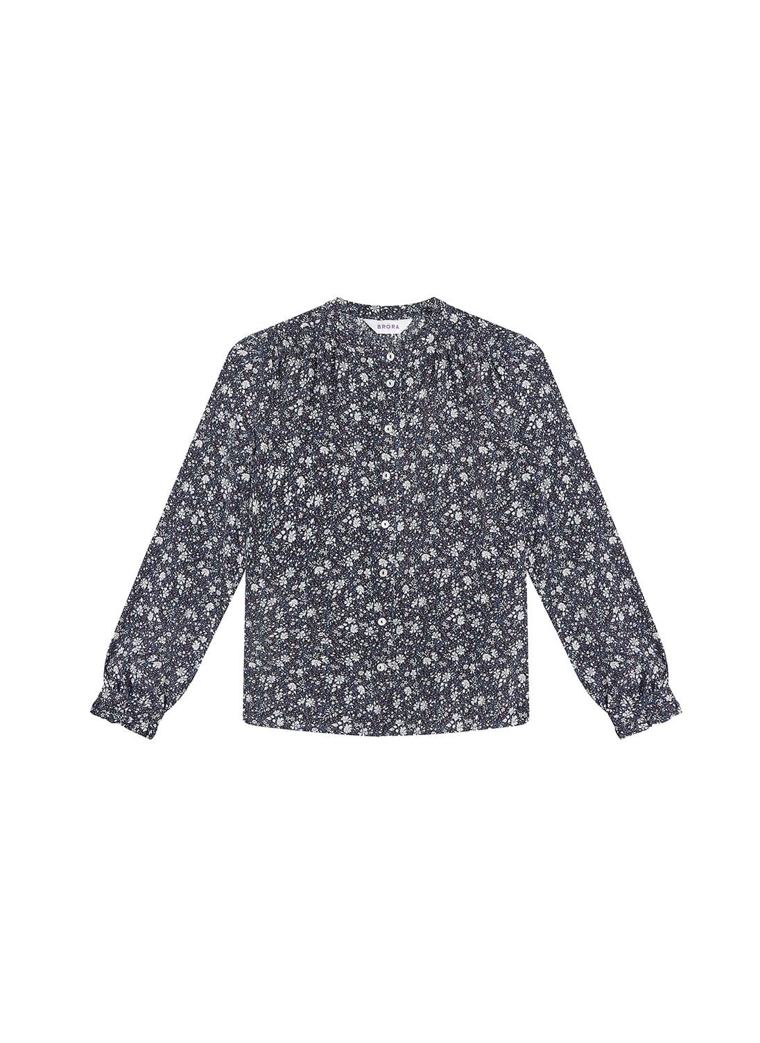 Aubergine Floral Liberty Print Silk Smocked Shirt | Brora