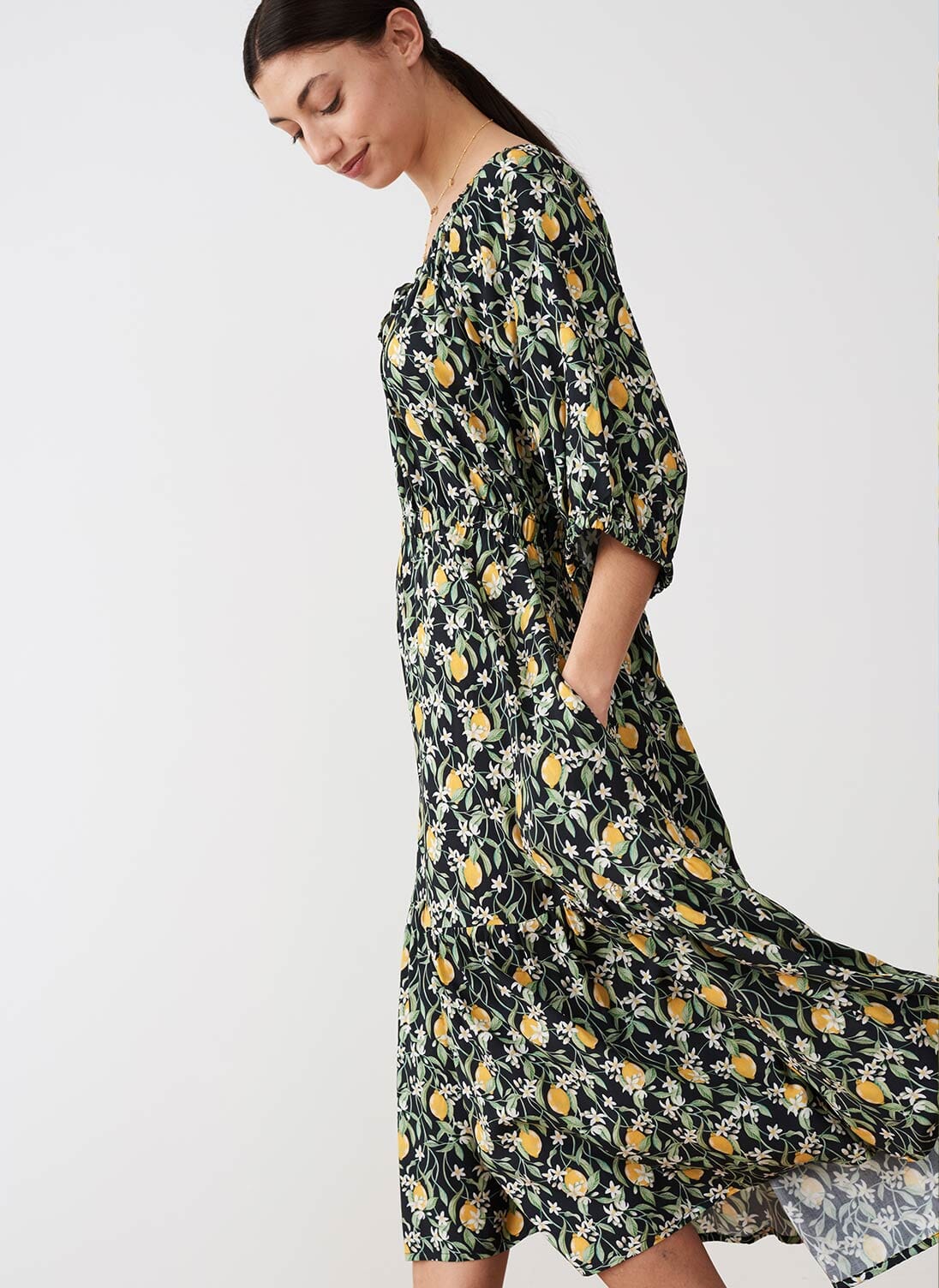 Black Citrus Liberty Print Prairie Dress | Brora