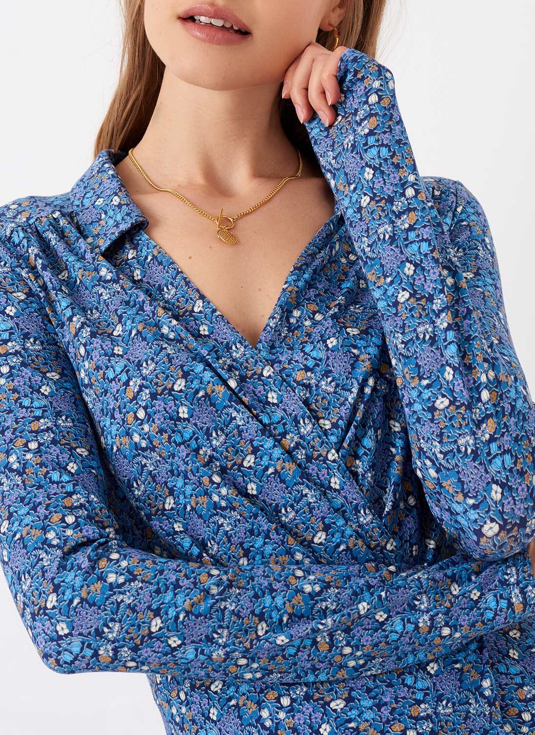 Delft Floral Liberty Print Jersey Collared Dress | Brora