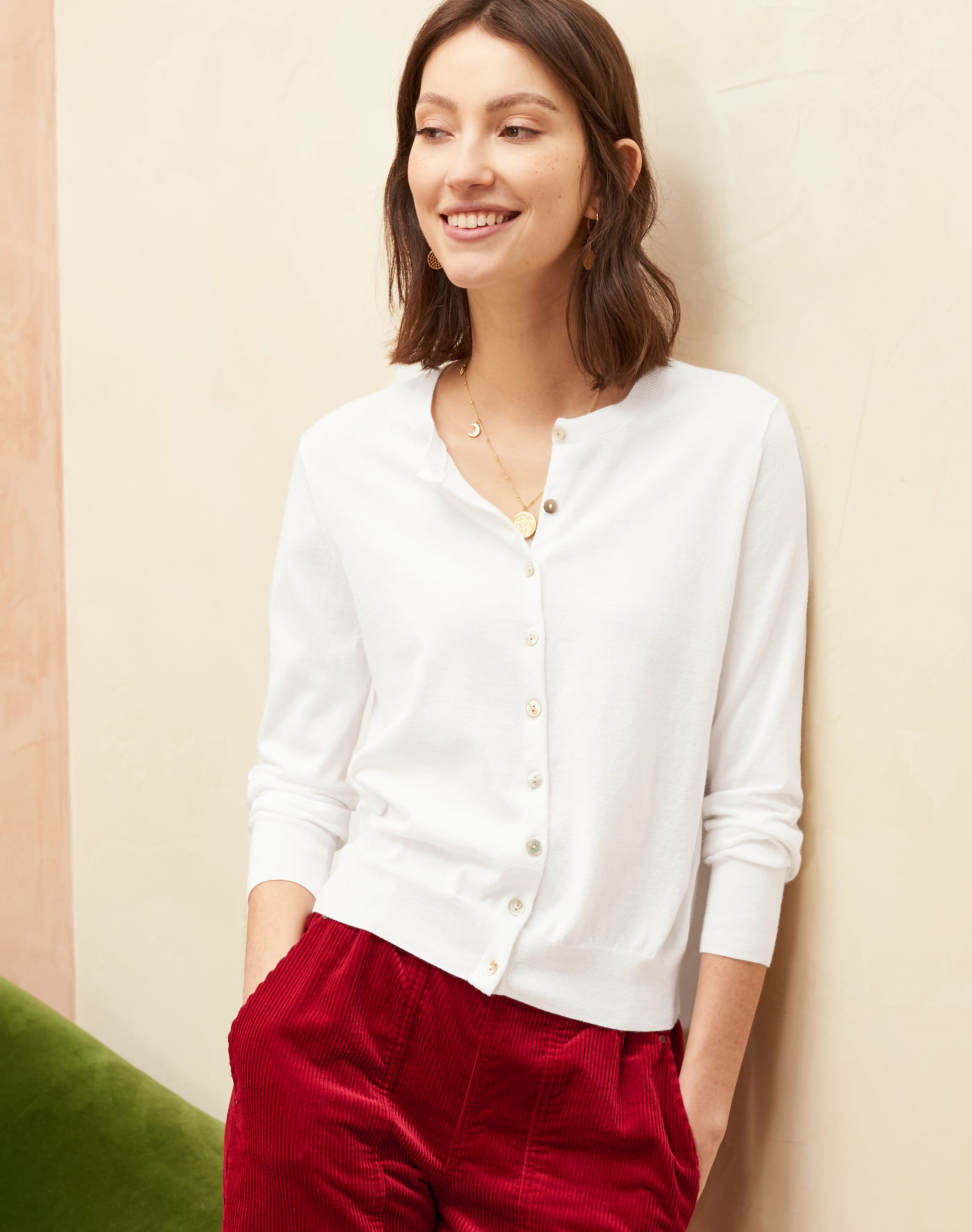 Cotton Knit Cardigan in White | Layering Staples | Brora