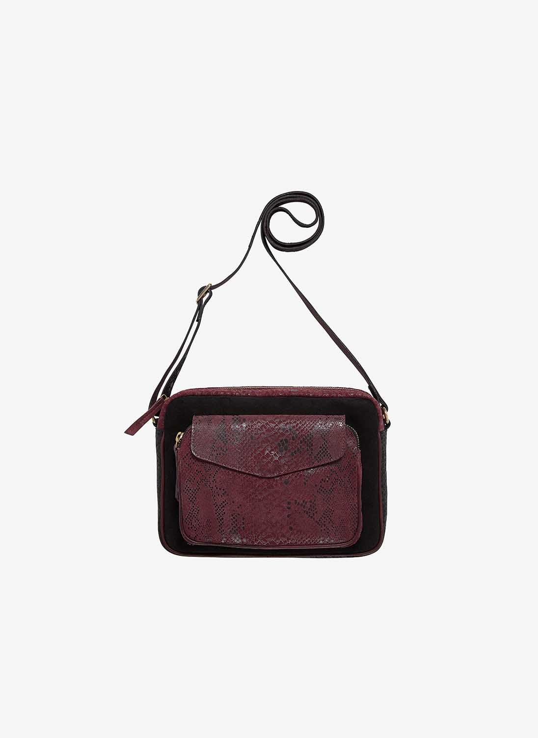 Oxblood & Black Textured Leather & Suede Bag | Brora