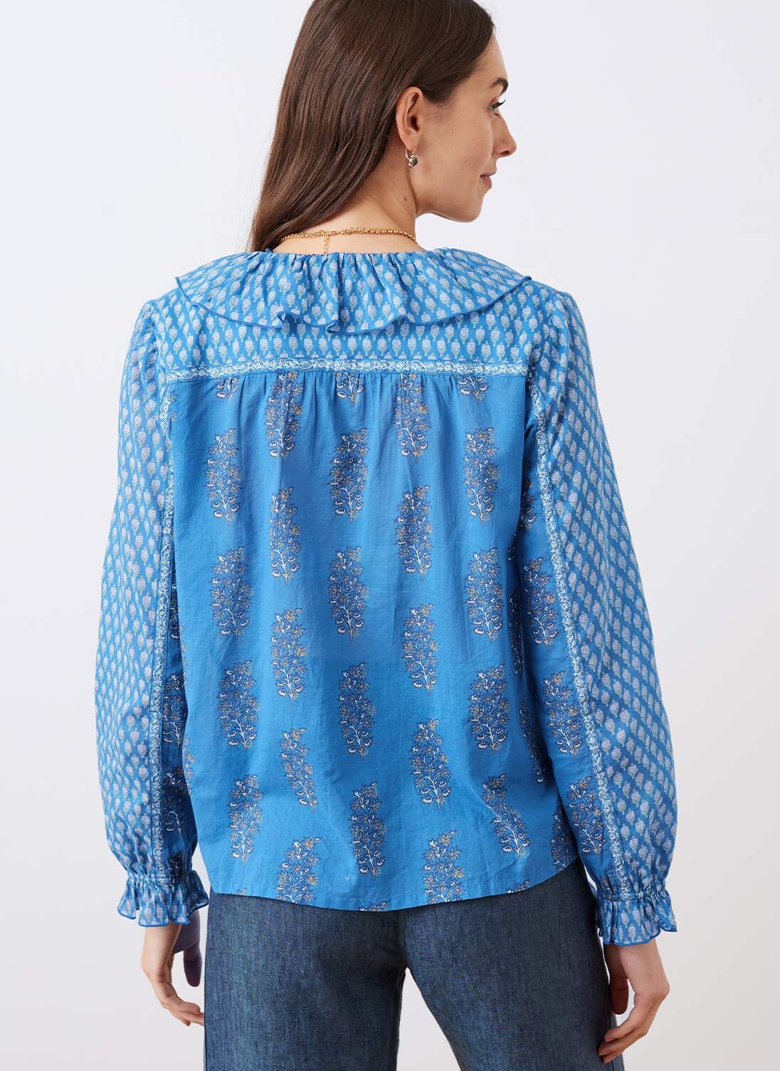 Chambray Cotton Voile Patchwork Blouse | Women's Blouses | Brora
