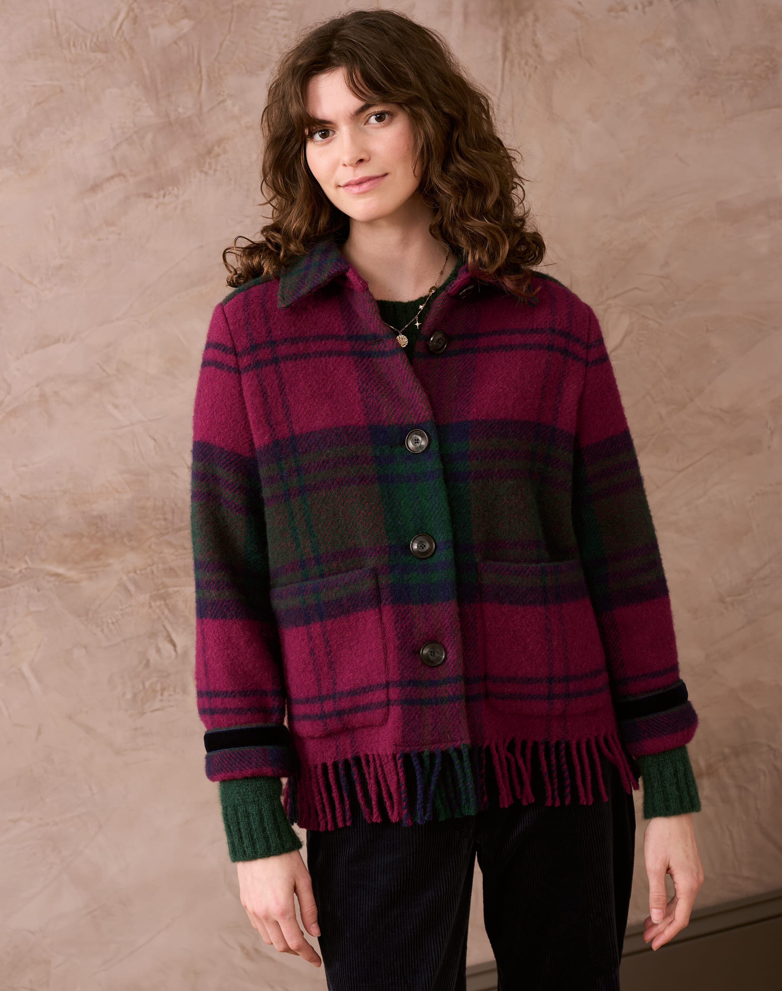 Wool Blanket Jacket in Mulberry | Women's Jackets | Brora UK