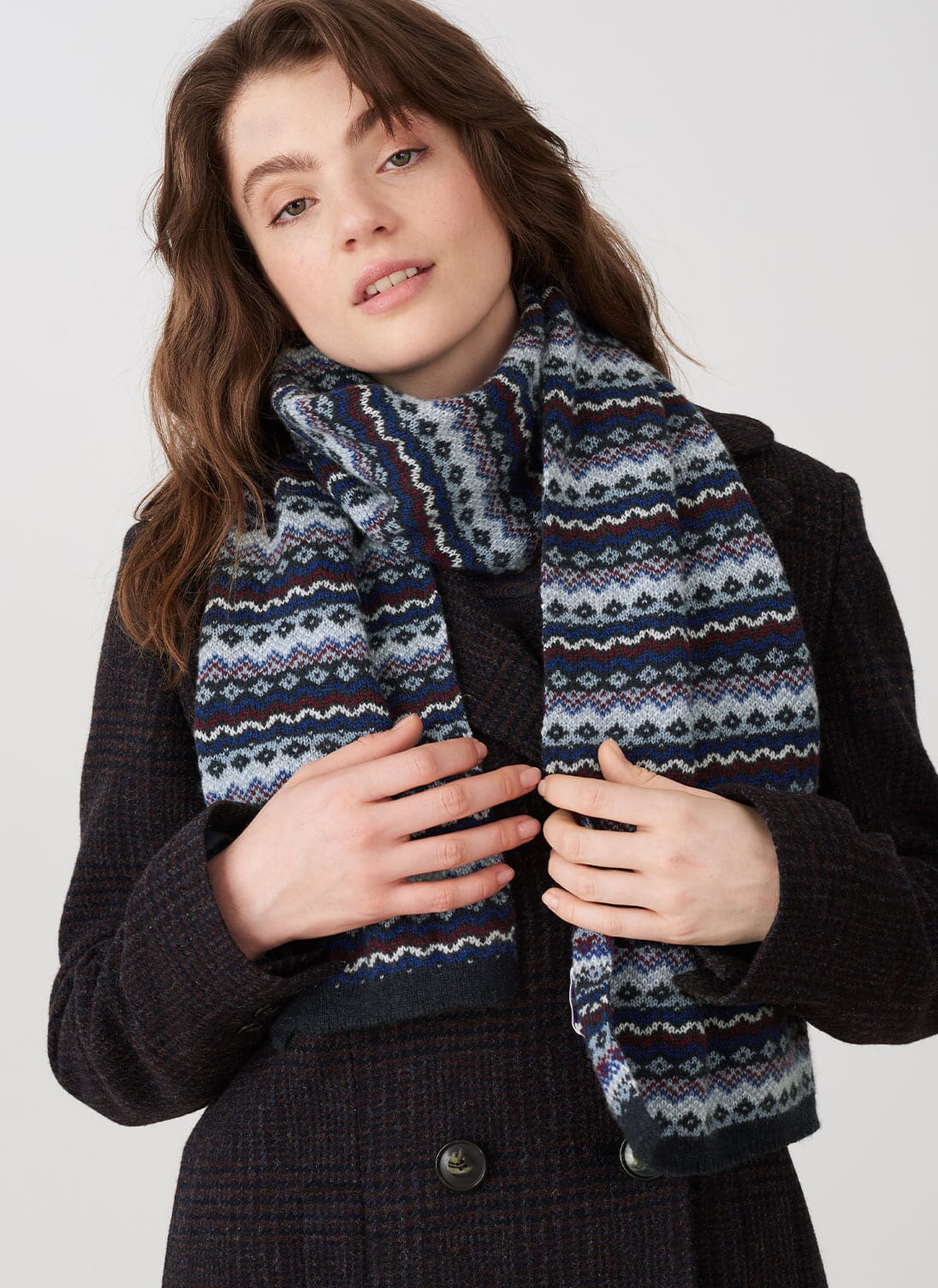 Cashmere Folk Fair Isle Scarf in Midnight | Women's Scarves | Brora