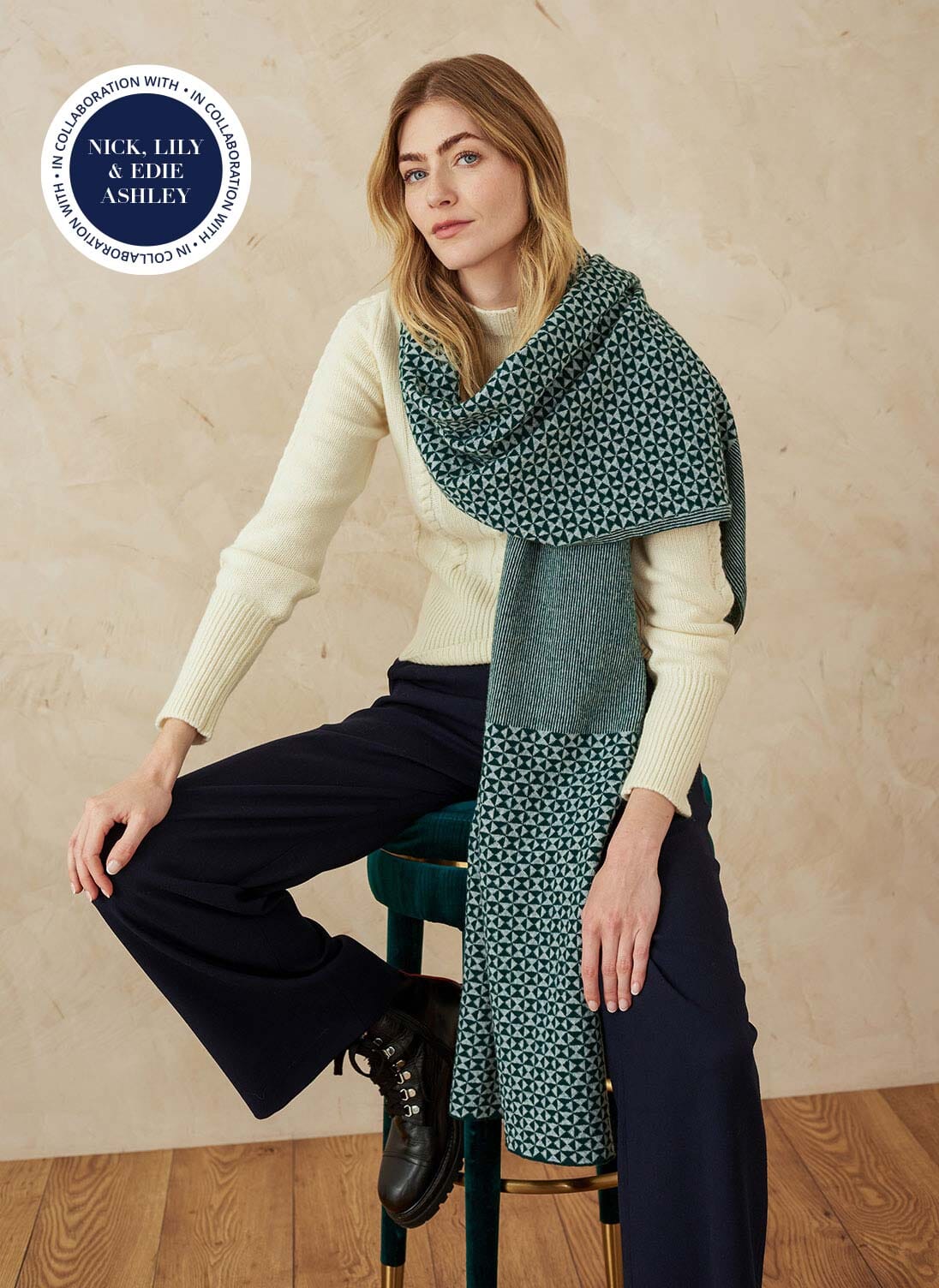 Ivy & Foam Wool & Cashmere Geometric Pattern Scarf | Brora