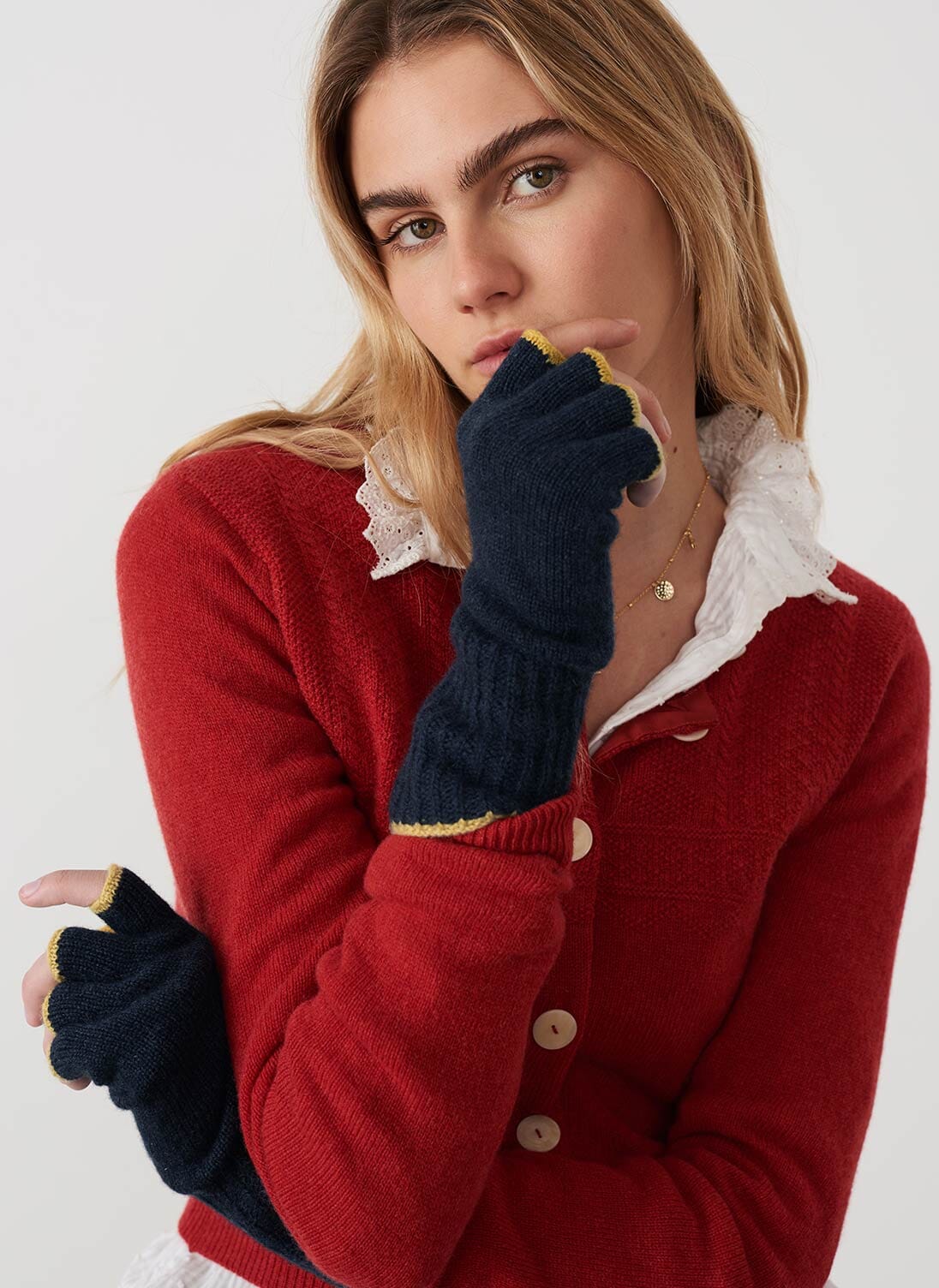Midnight & Sulphur Women's Cashmere Fingerless Gloves | Brora UK