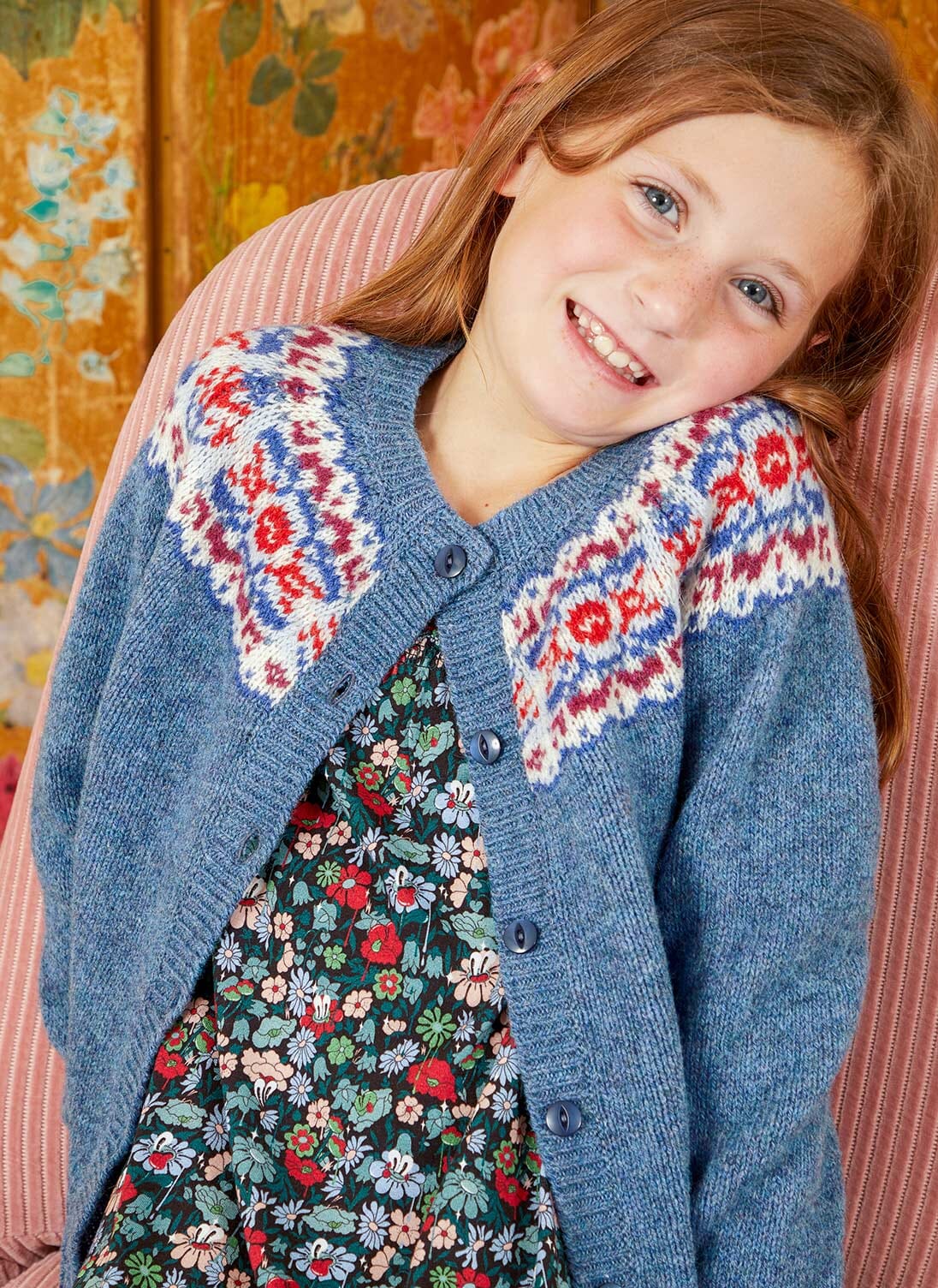 Children's Sapphire Shetland Fair Isle Yoke Cardigan | Brora