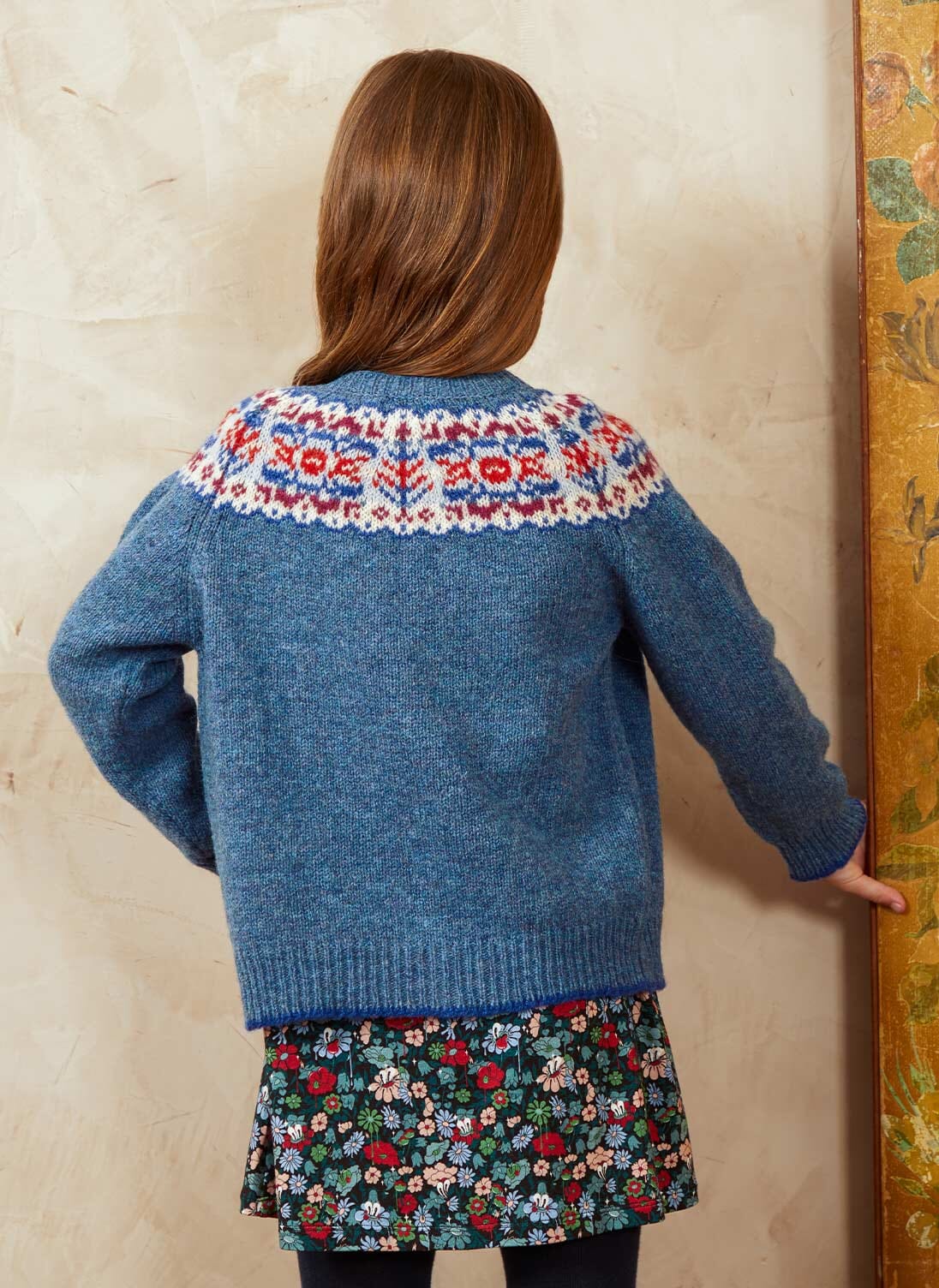 Children's Sapphire Shetland Fair Isle Yoke Cardigan | Brora