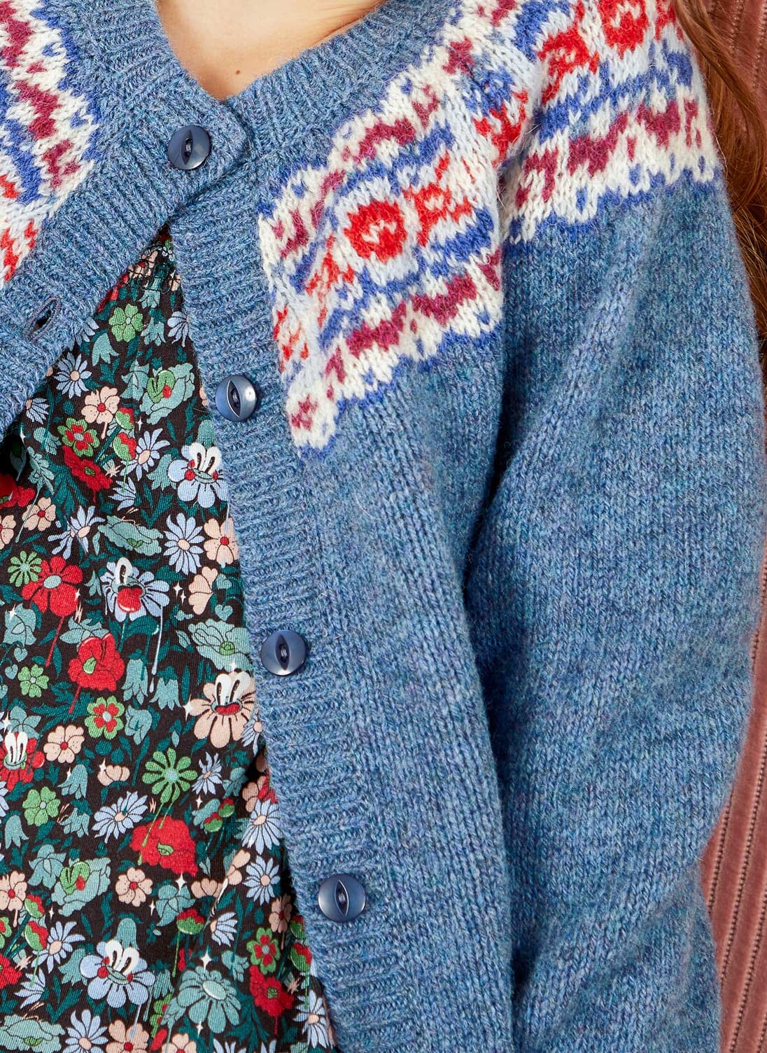 Children's Sapphire Shetland Fair Isle Yoke Cardigan | Brora