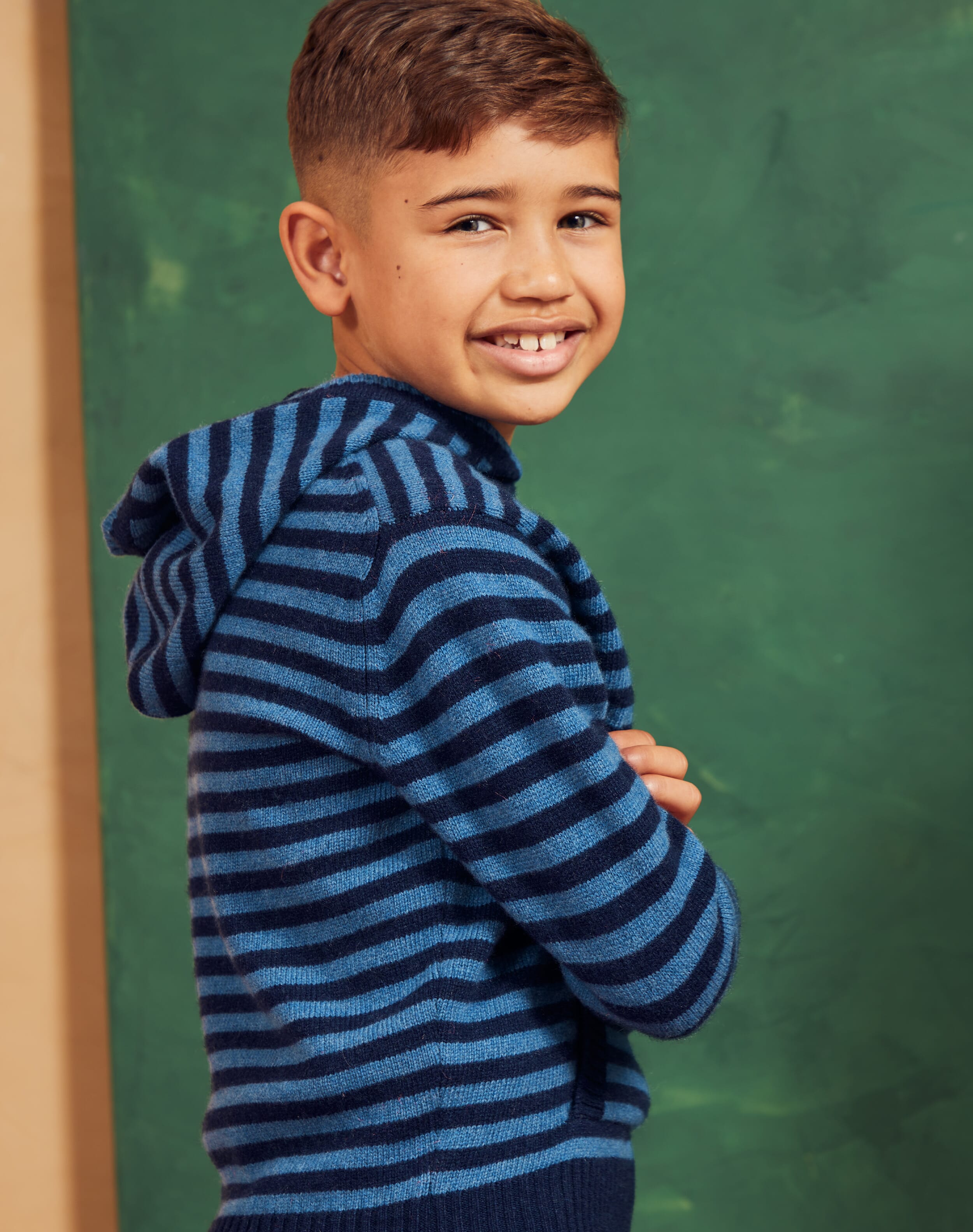 Children's French Navy Cashmere Stripy Hoody | Brora