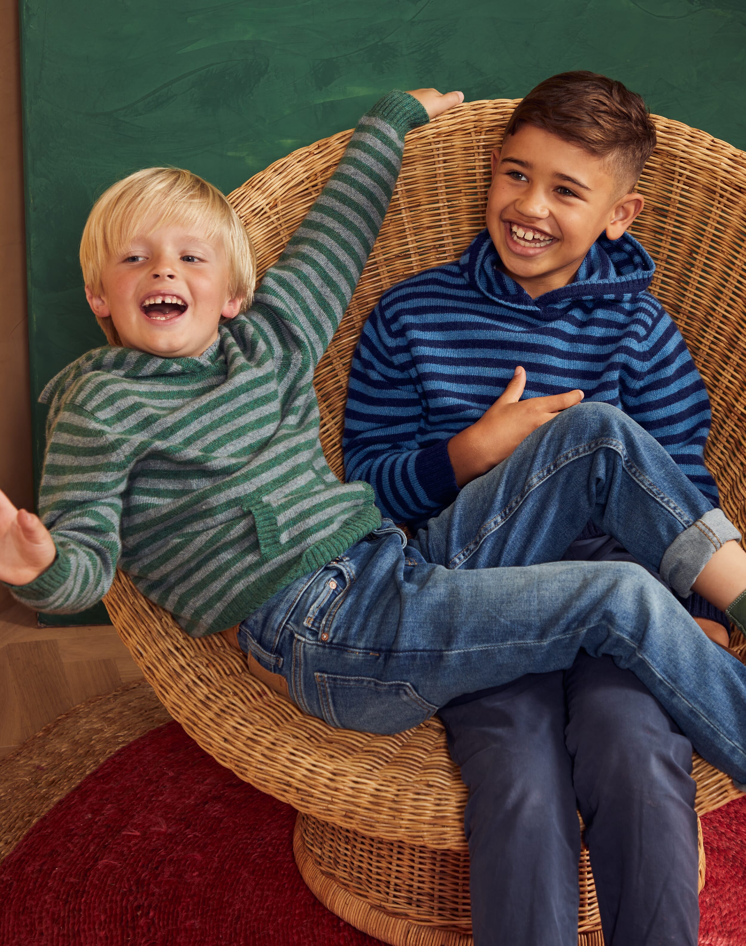Children's French Navy Cashmere Stripy Hoody | Brora