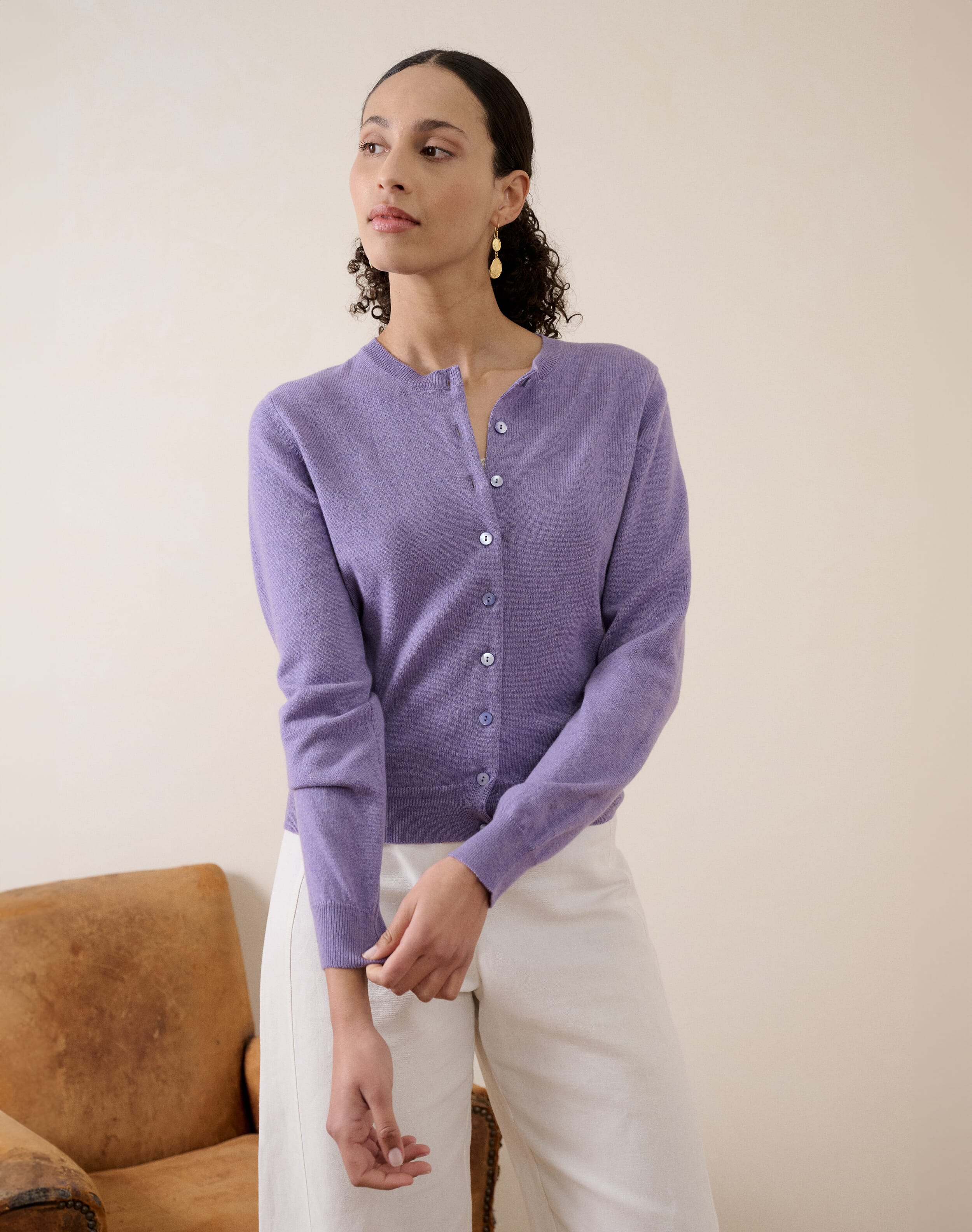 Lavender Women's Cashmere Modern Classic Cardigan | Brora UK
