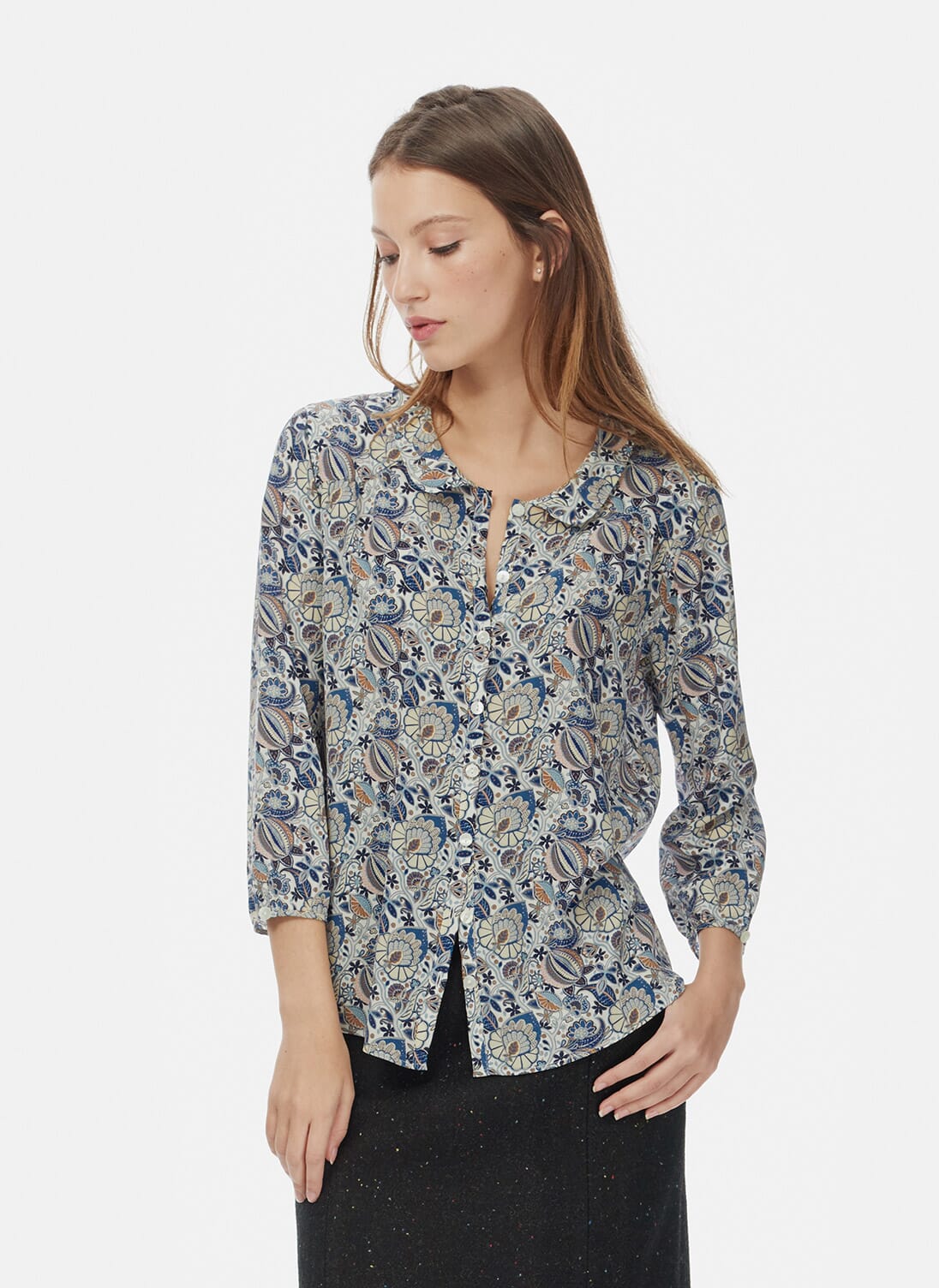Liberty Silk Peter Pan Blouse | Brora.co.uk