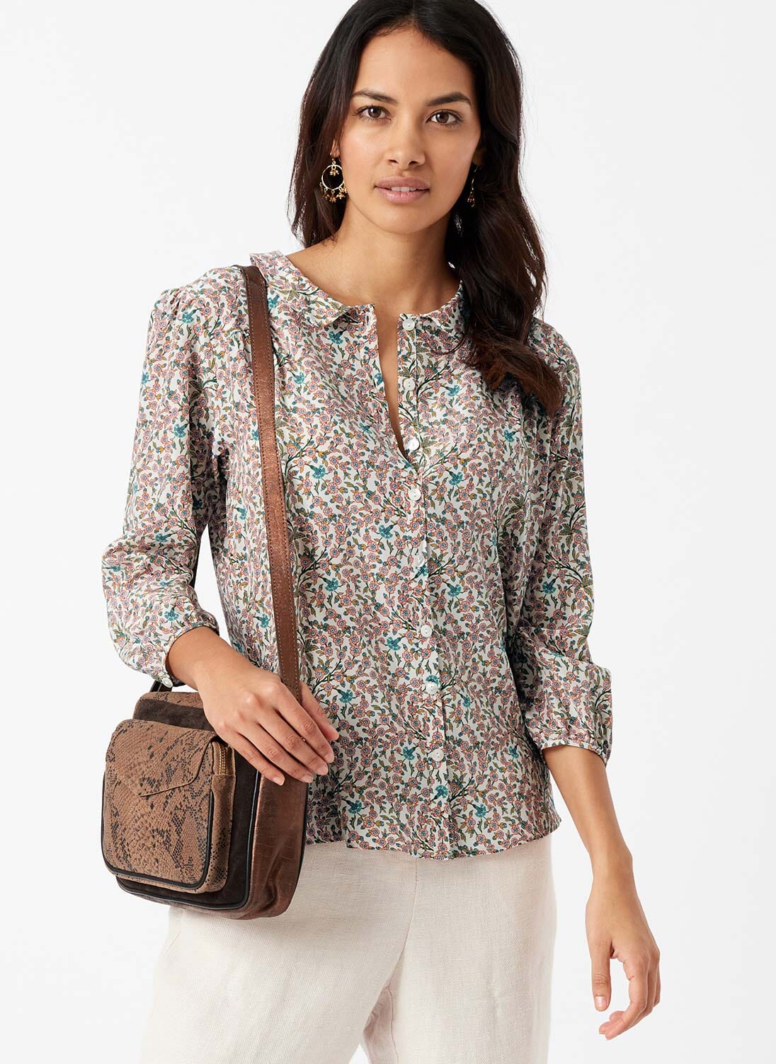 Verdigris Sprig Liberty Print Silk Peter Pan Blouse | Women's Blouses ...