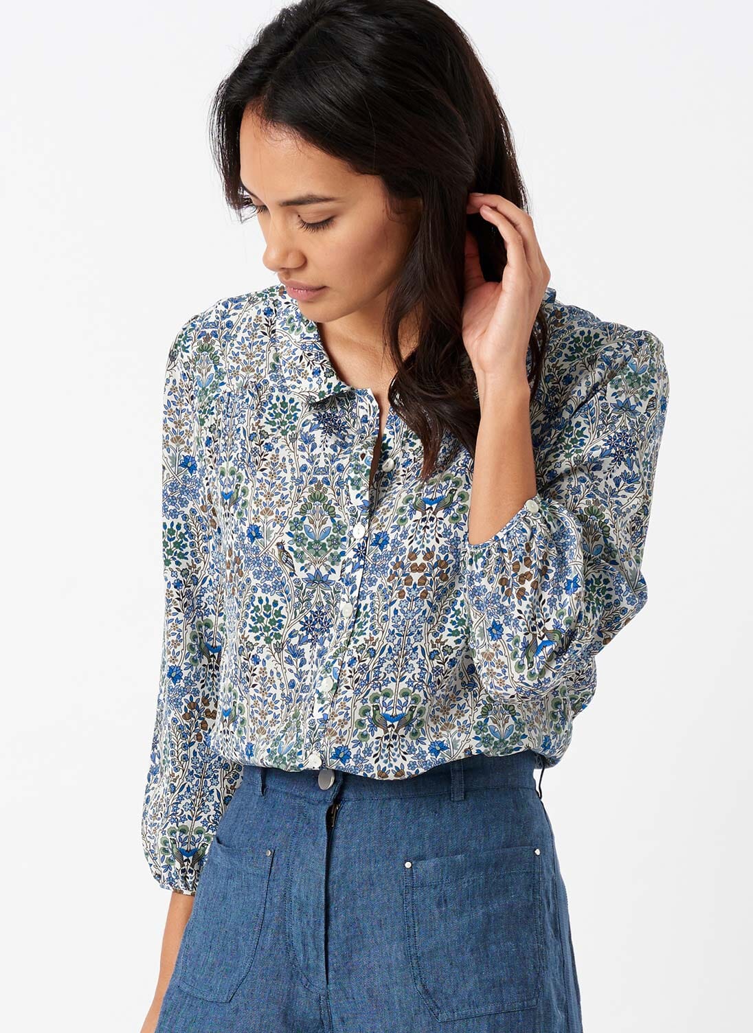 Periwinkle Bird Liberty Print Silk Peter Pan Blouse | Women's Blouses ...