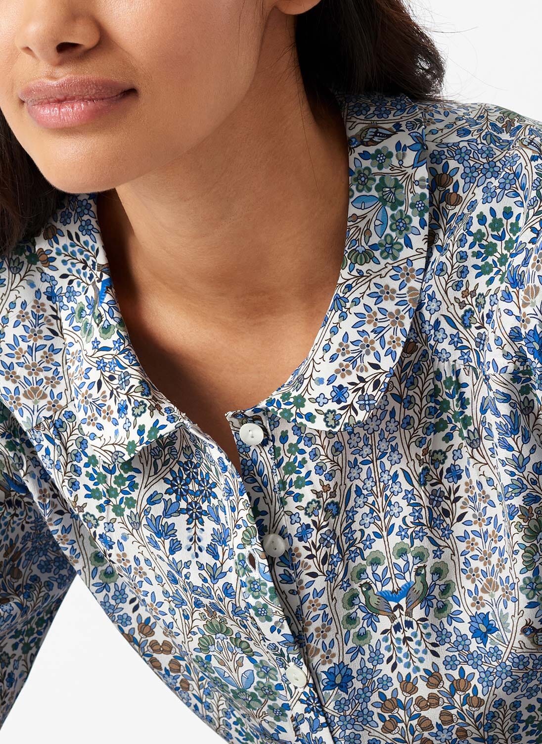 Periwinkle Bird Liberty Print Silk Peter Pan Blouse | Women's Blouses ...