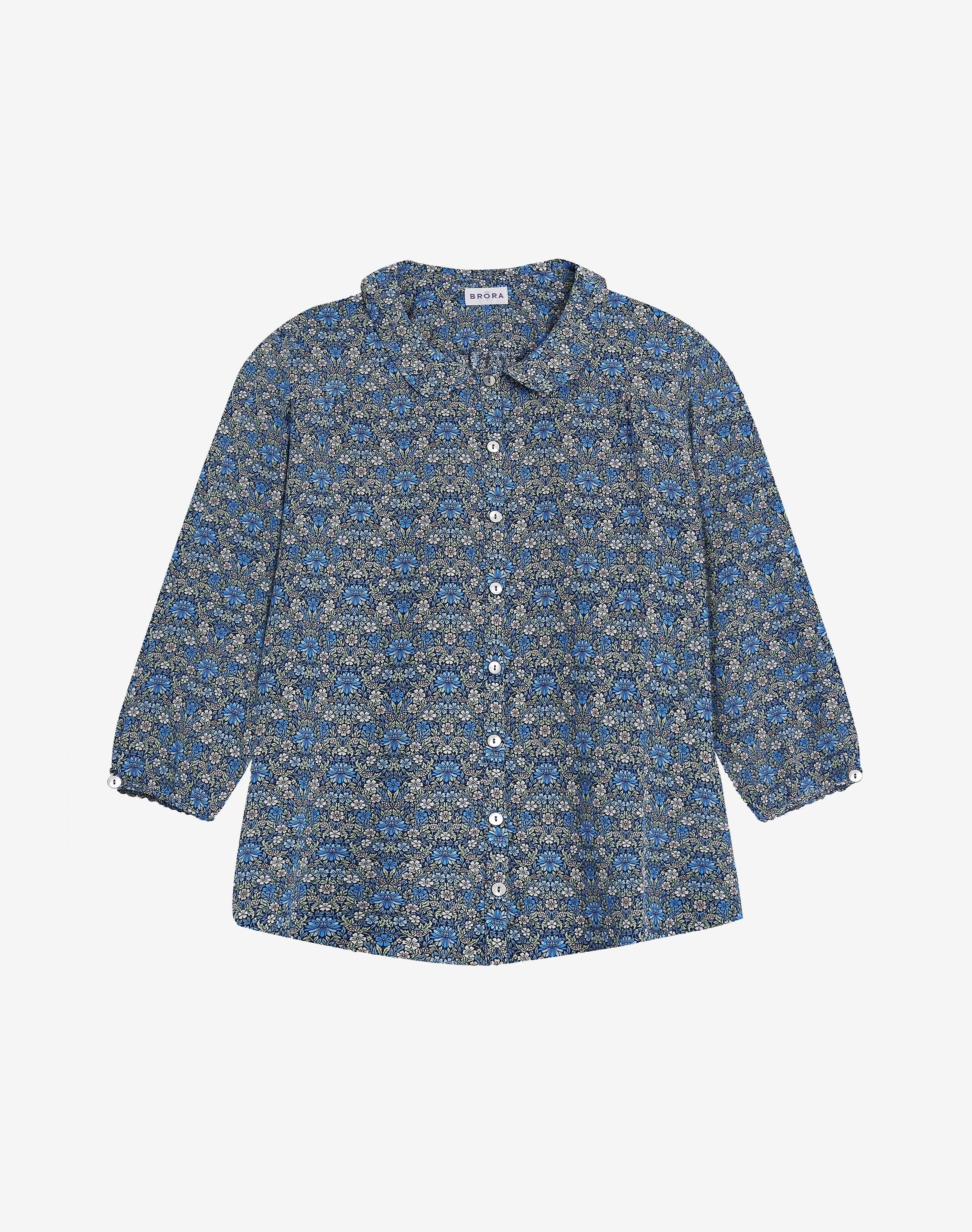 Liberty Print Silk Peter Pan Blouse in Lapis Meadow | Brora