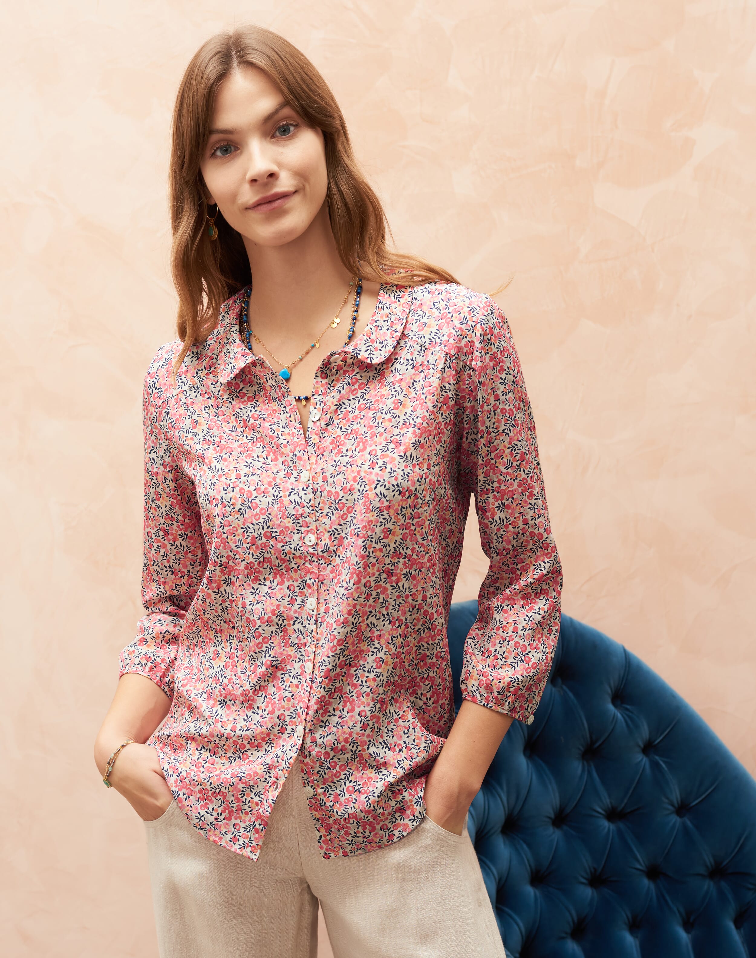 Cotton Gingham Chelsea Collar Blouse | Women's Shirts | Brora