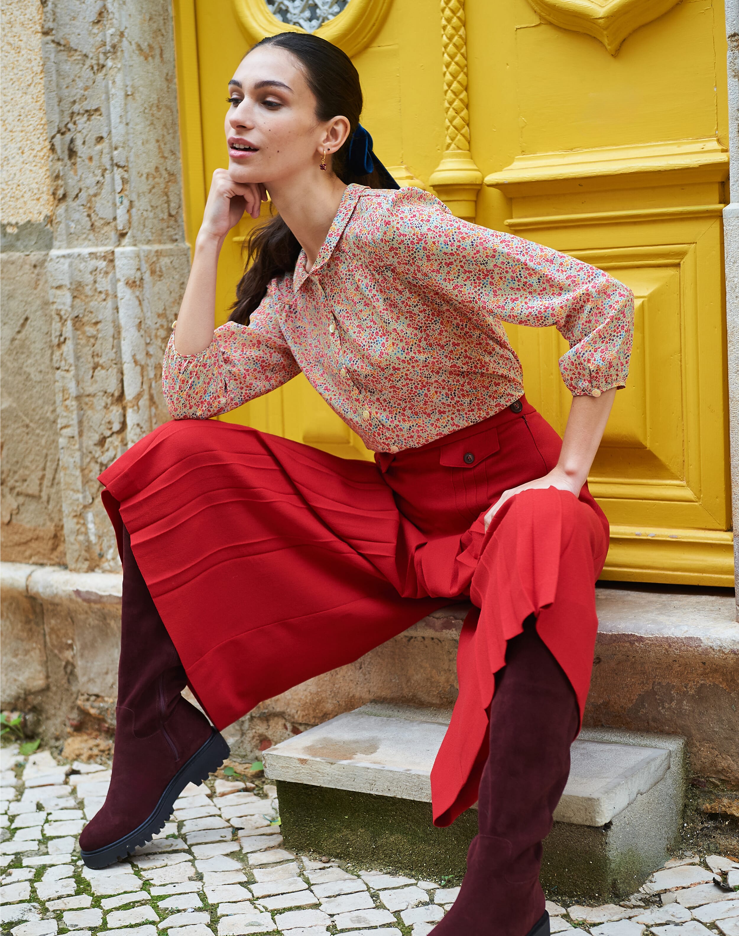 Liberty Print Silk Women's Blouse in Red | Brora Sale