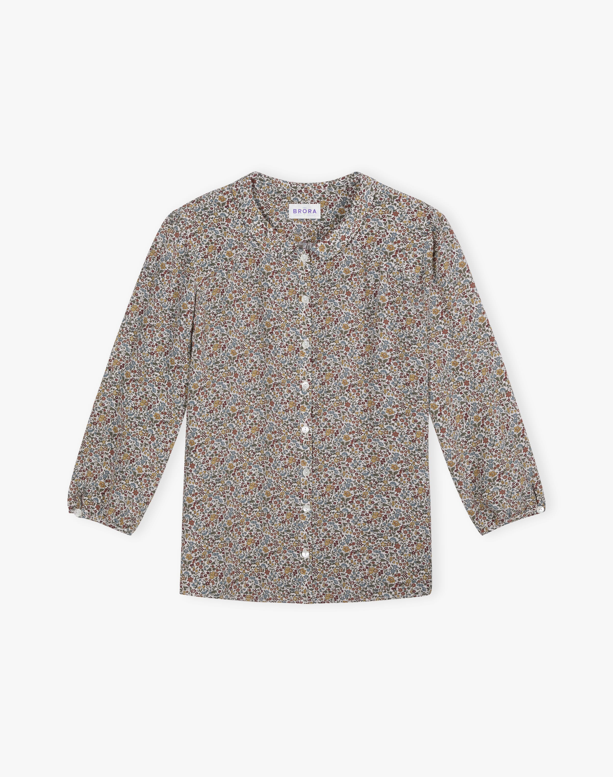 Liberty Print Silk Peter Pan Blouse in Henna Meadow | Brora Sale