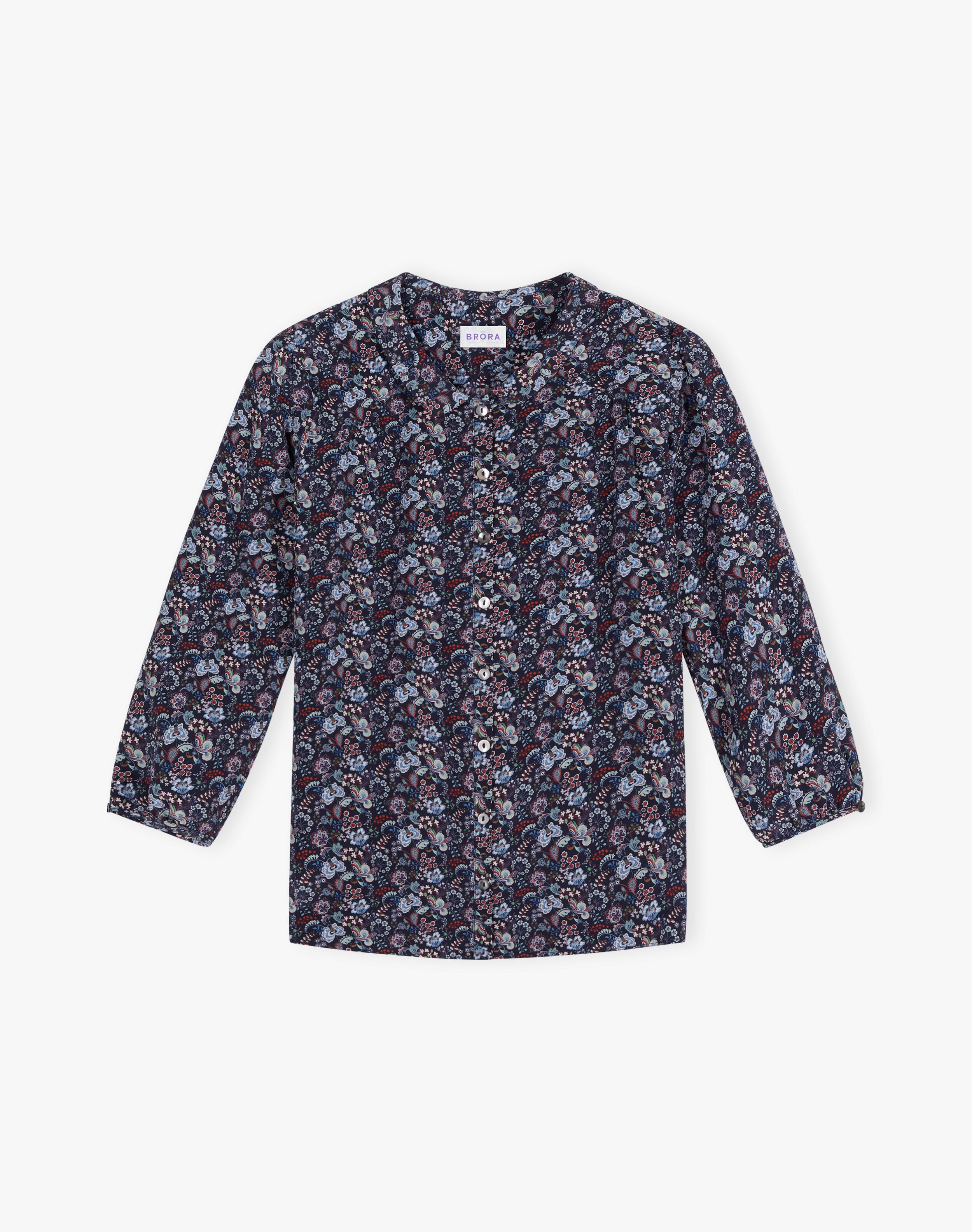 Liberty Print Silk Peter Pan Blouse in Sky Botanic | Brora Sale