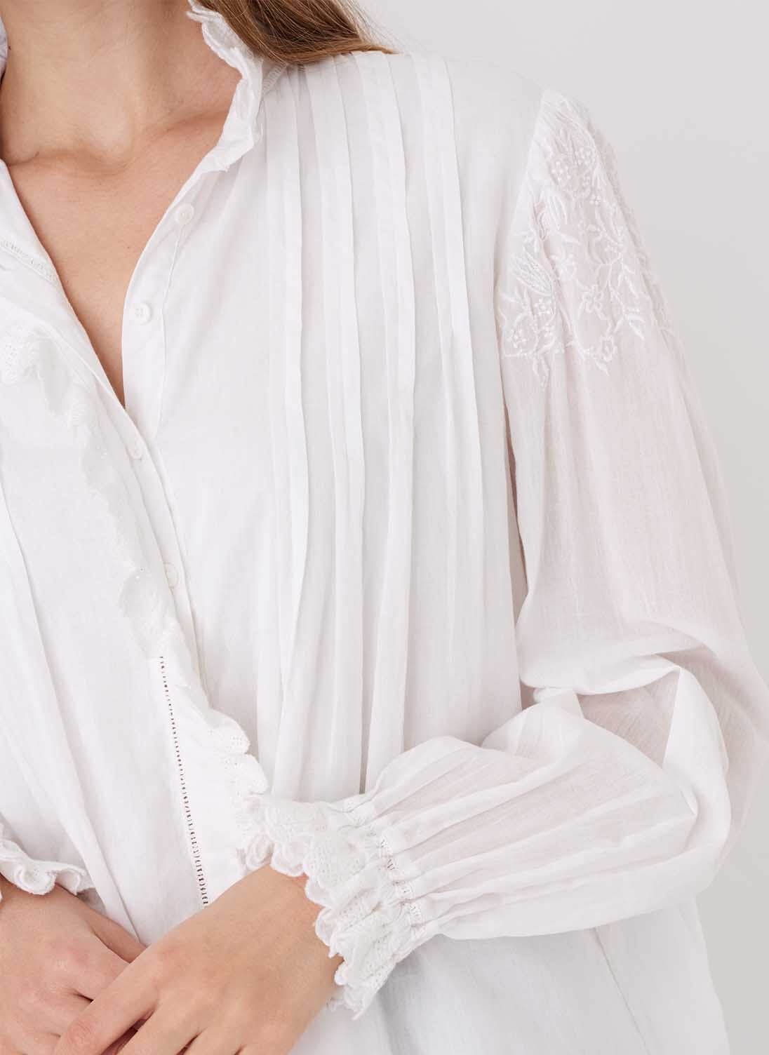 White Women's Embroidered Organic Cotton Blouse | Brora UK