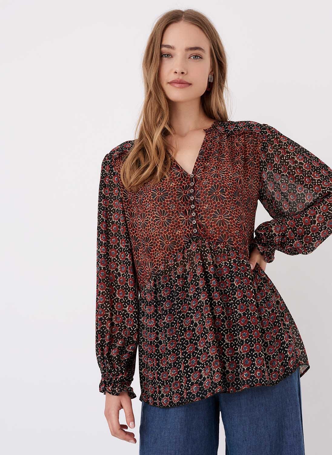 Copper & Indigo Women's Patchwork Silk Blouse | Brora UK
