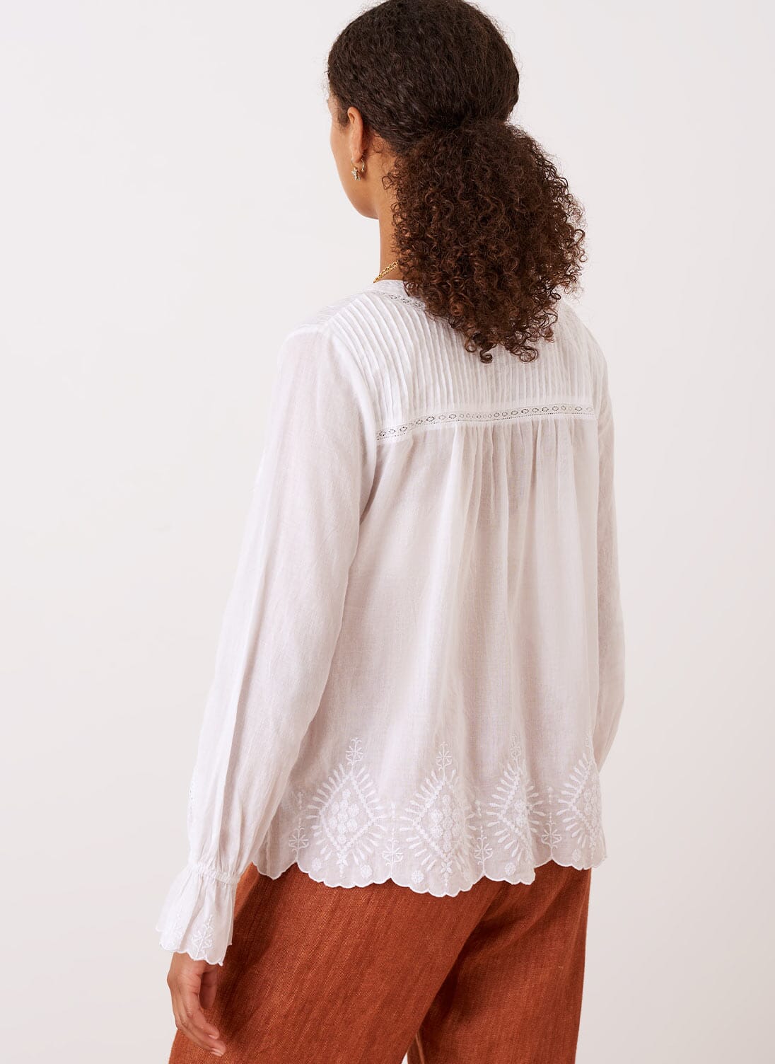 White Organic Cotton Pin Tuck Blouse | Women's Blouses | Brora