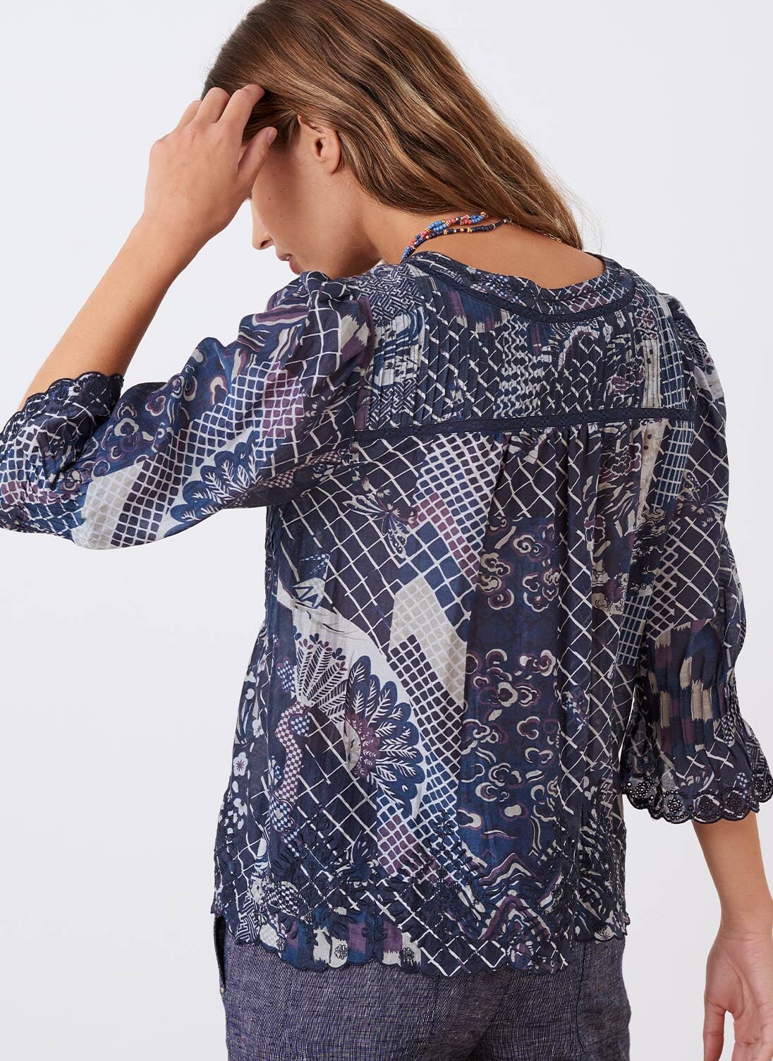 Silk Cotton Patchwork Print Blouse | Women's Blouses | Brora