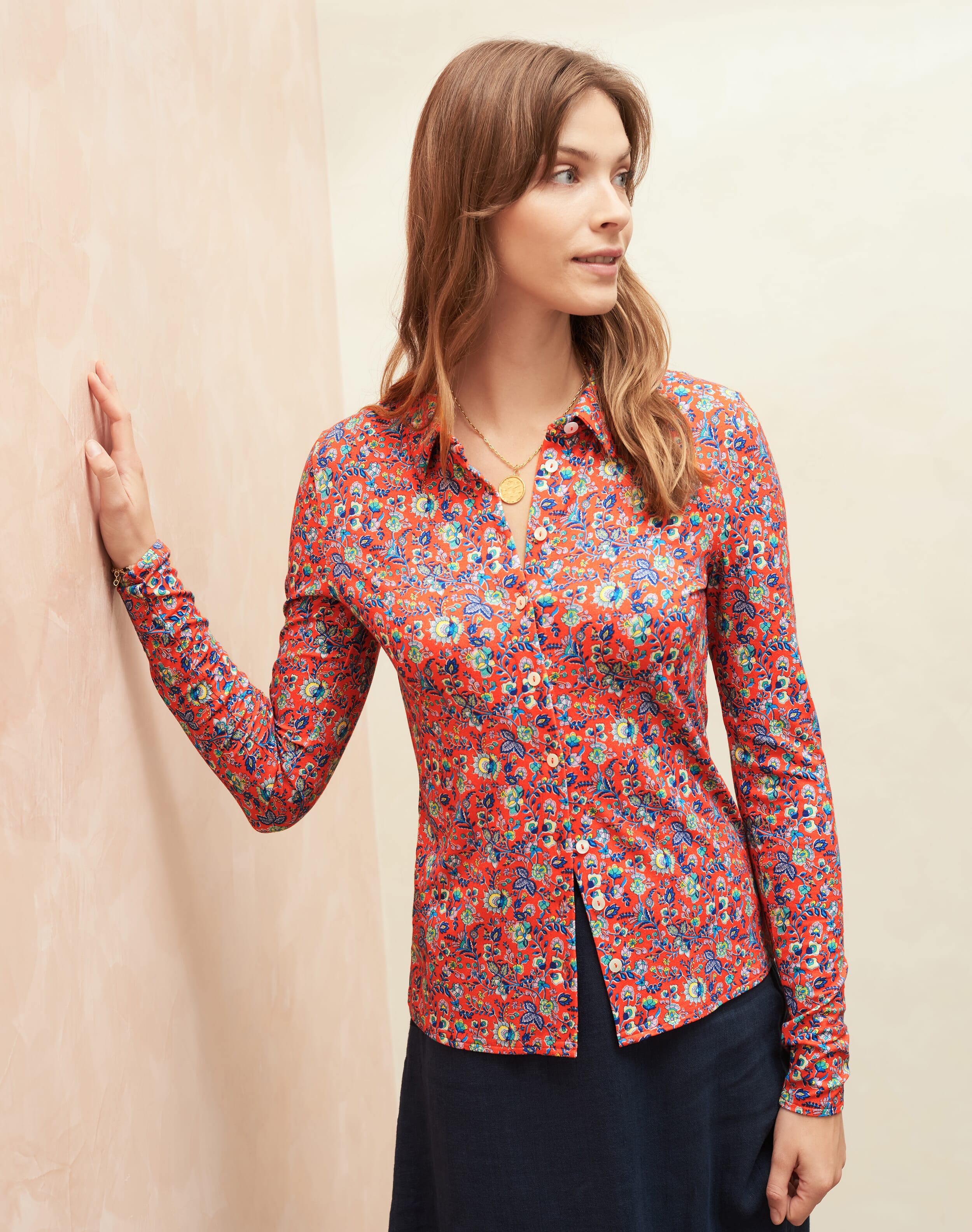 Liberty Print Jersey Shirt in Poppy Botanic | Brora