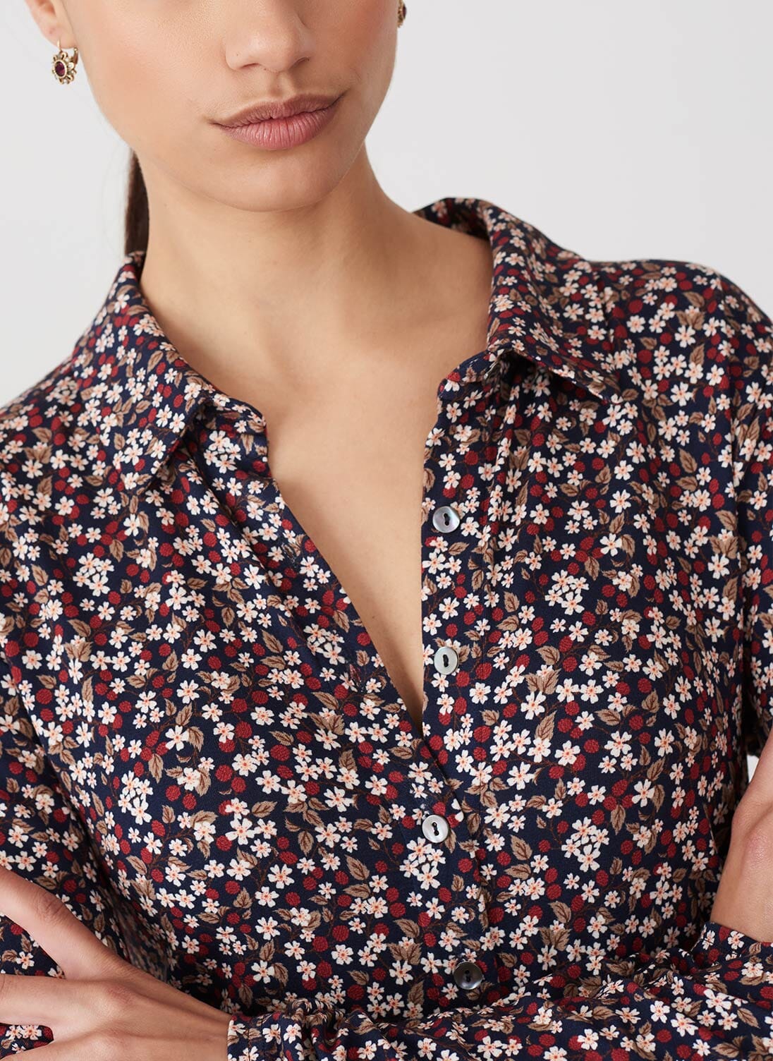 Navy Berry Liberty Print Jersey Shirt | Women's Blouses | Brora