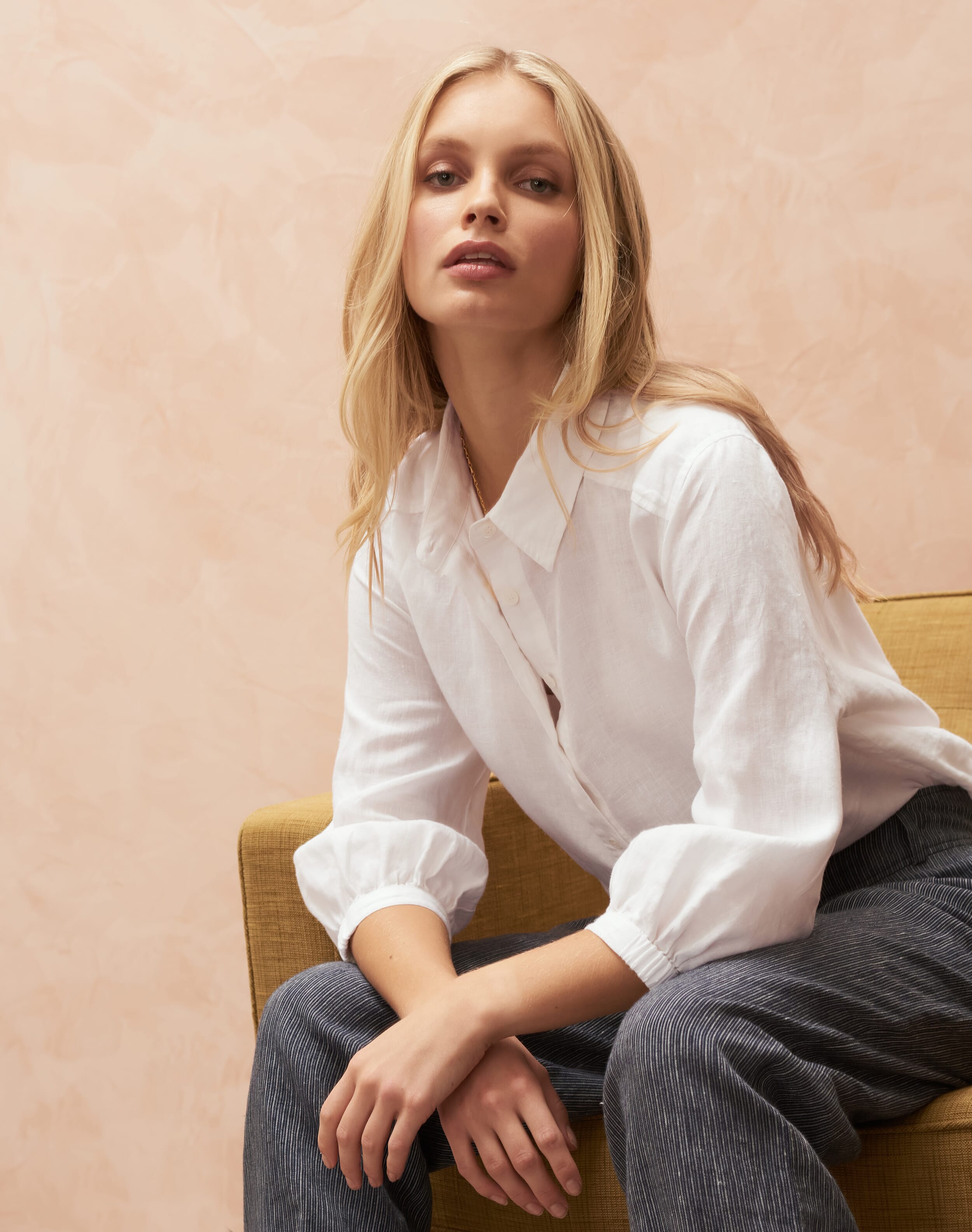 Long Line Linen Shirt in White | Blouses | Brora