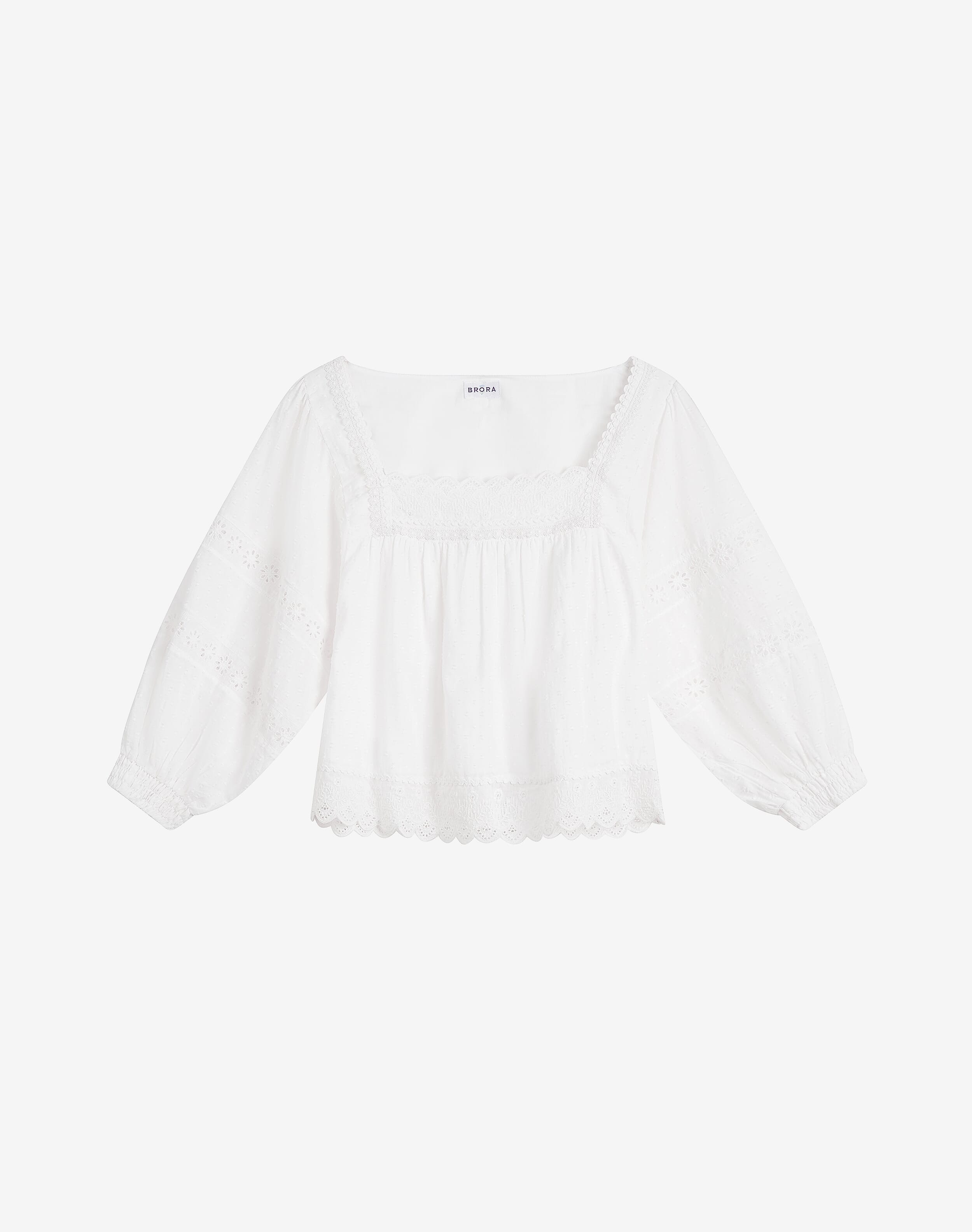 Organic Cotton Smock Blouse in White | Broderie Anglaise | Brora
