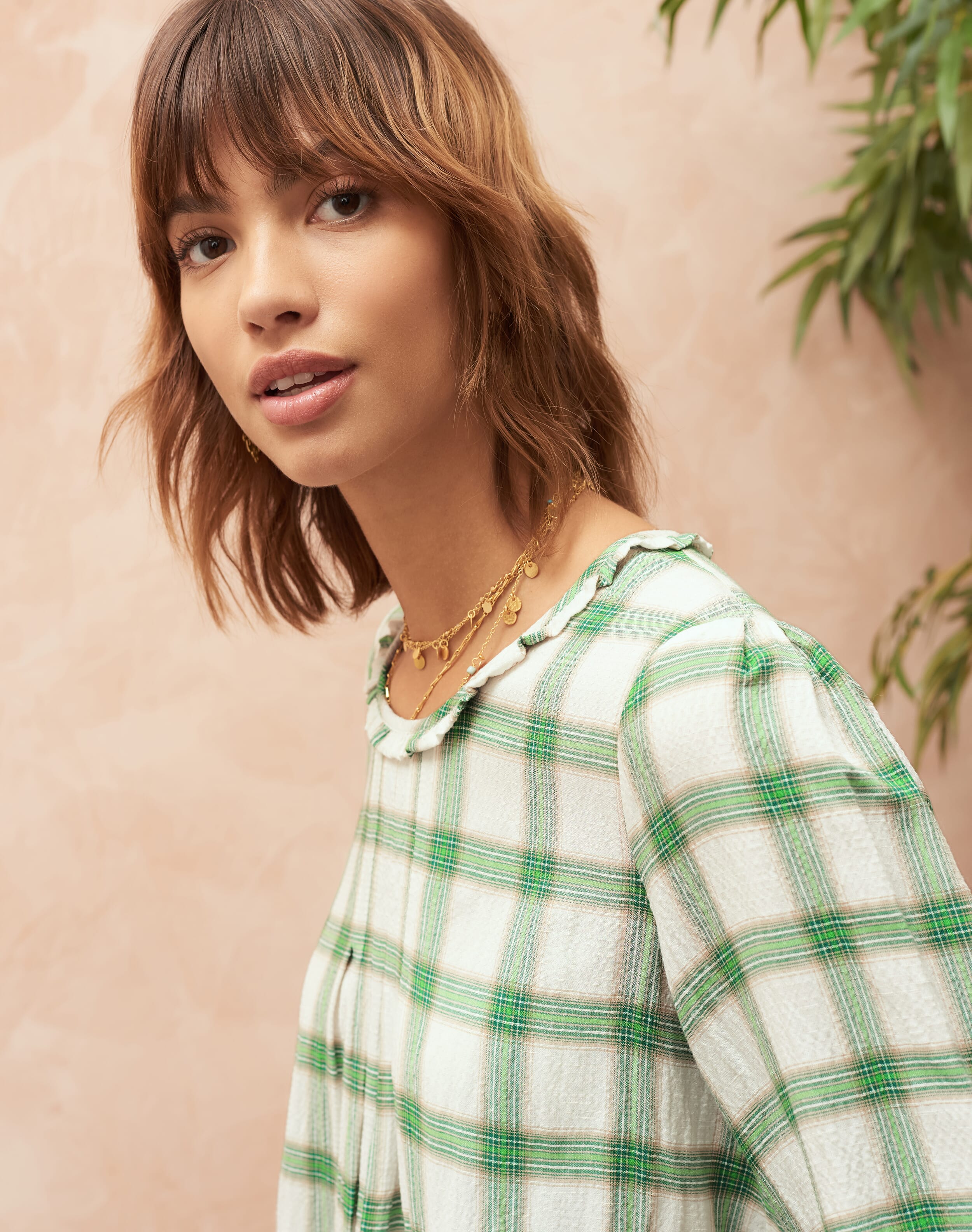 Window Pane Check Blouse in Apple & Ivory | Women | Brora