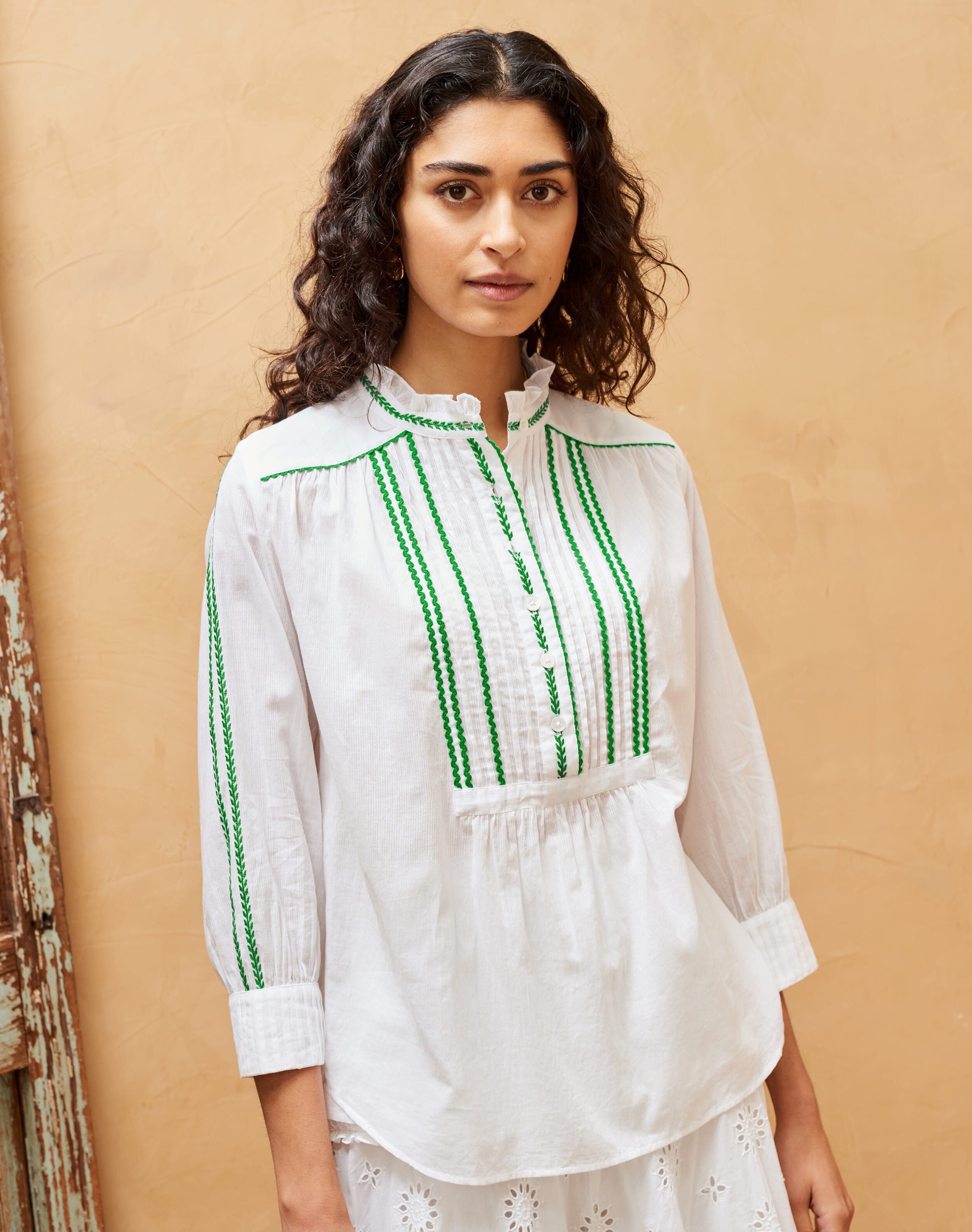 White Organic Ric Rac Trim Blouse | Women's Blouses | Brora Fashion