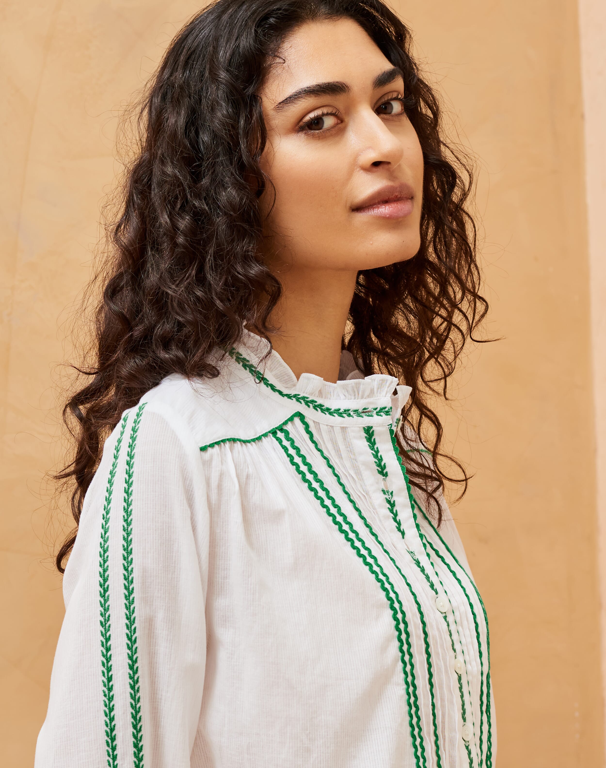 White Organic Ric Rac Trim Blouse | Women's Blouses | Brora Fashion