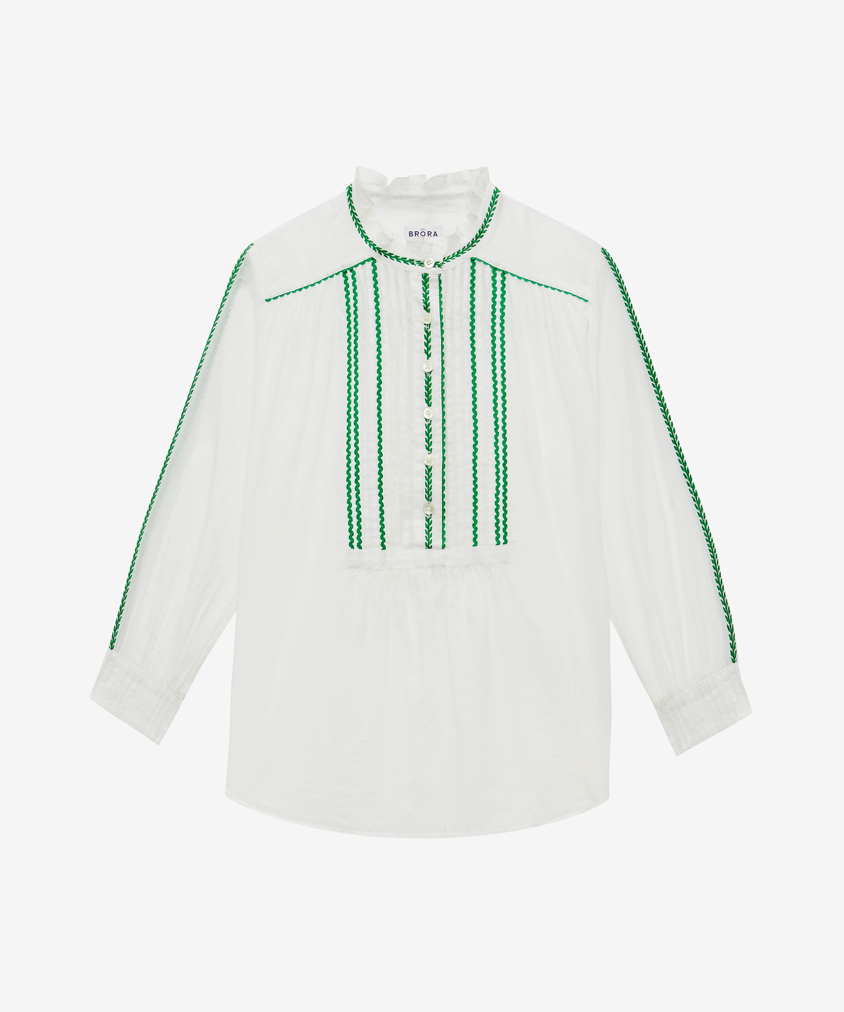 White Organic Ric Rac Trim Blouse | Women's Blouses | Brora Fashion