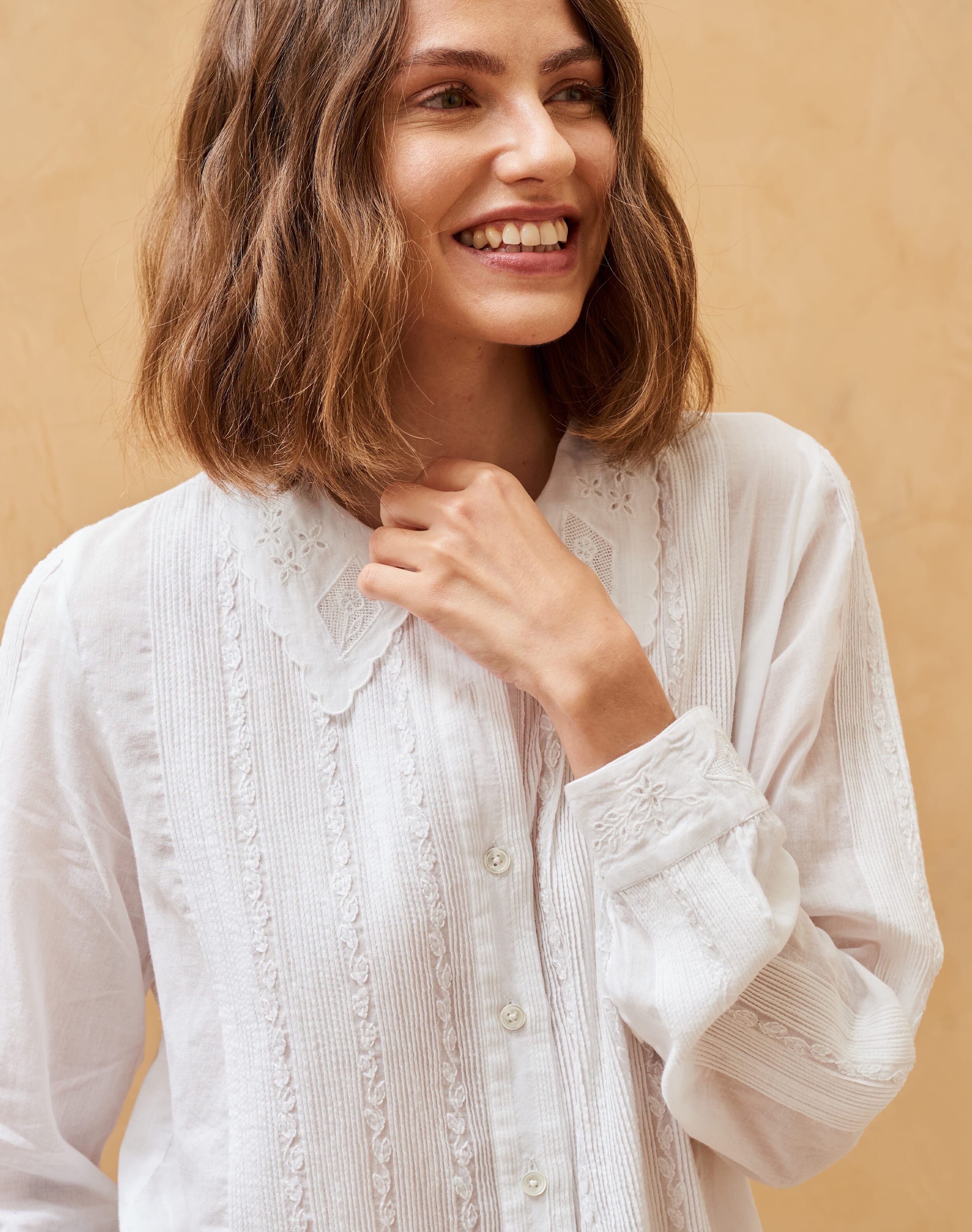 White Cotton Fine Pintuck Shirt | Women's Shirts | Brora Fashion