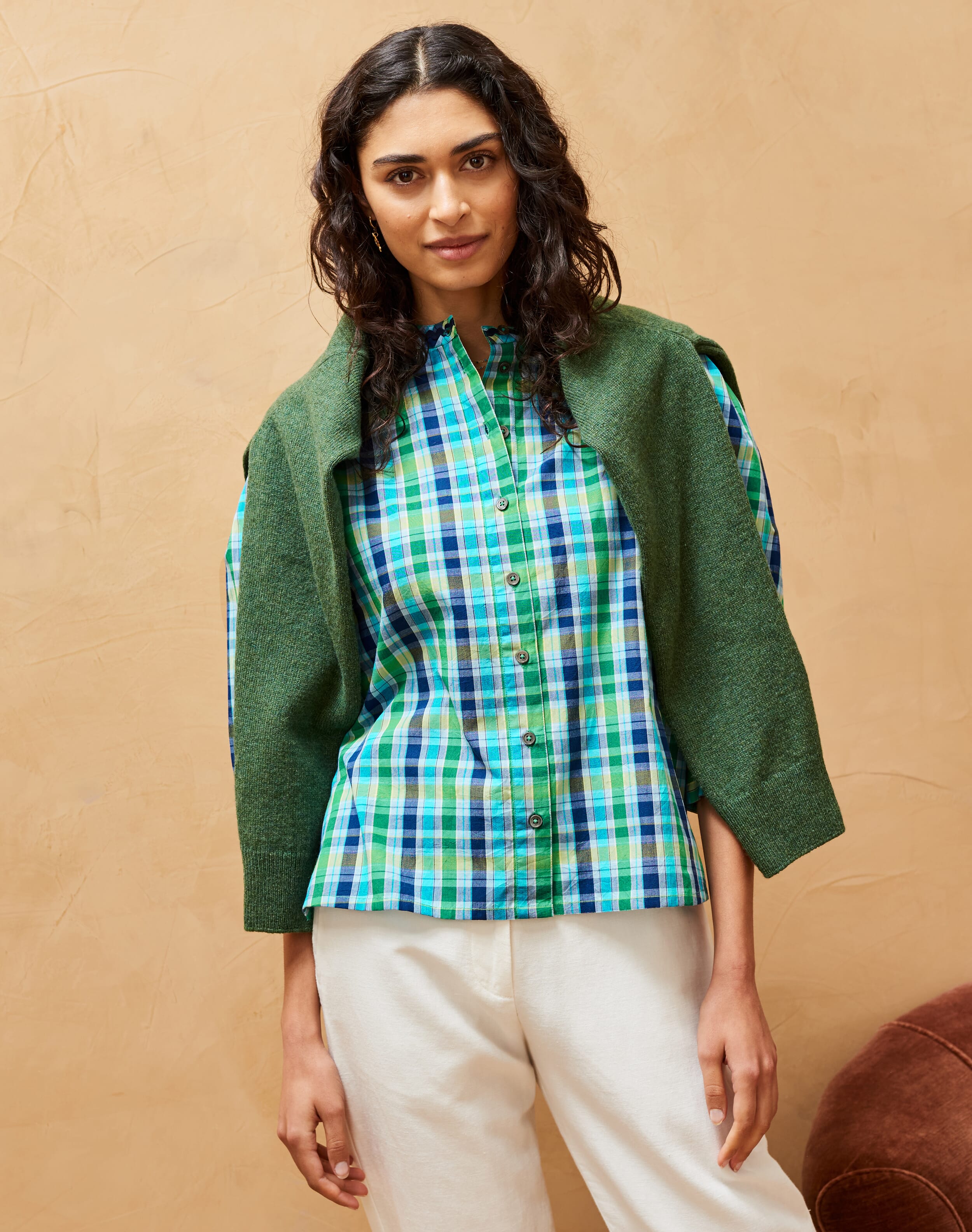 Green Cotton Check Ric Rac Shirt | Women's Shirts | Brora Fashion