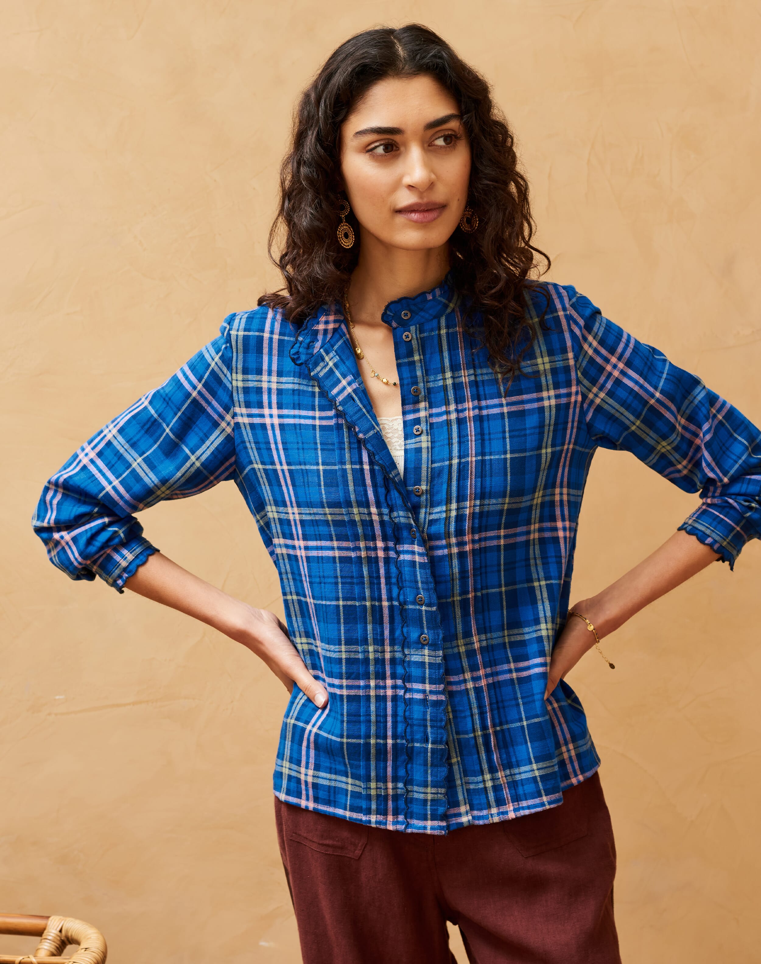 Blue Brushed Cotton Check Shirt | Women's Shirts | Brora Fashion